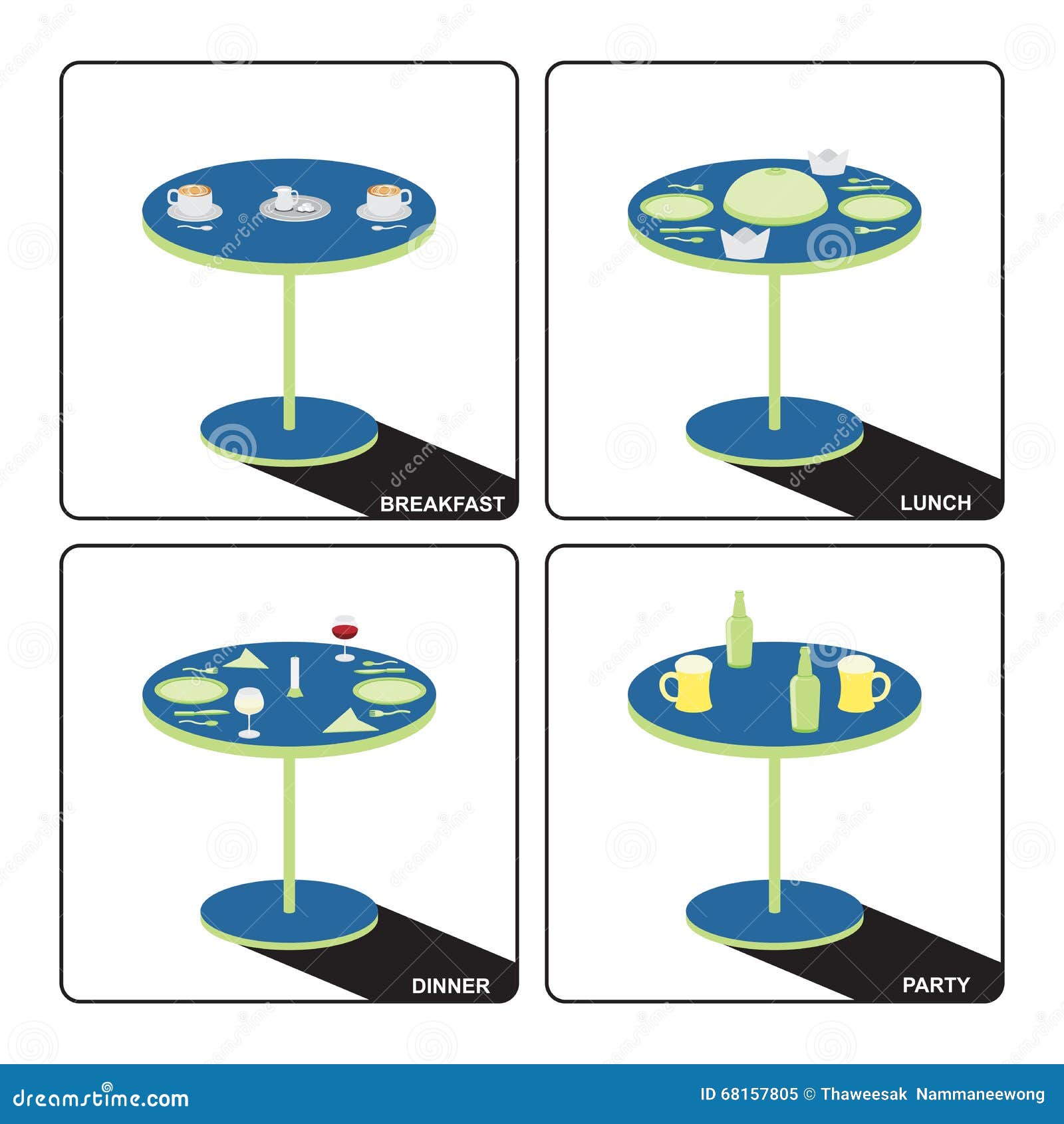 Breakfast Lunch Dinner and Party Table Stock Vector - Illustration of ...