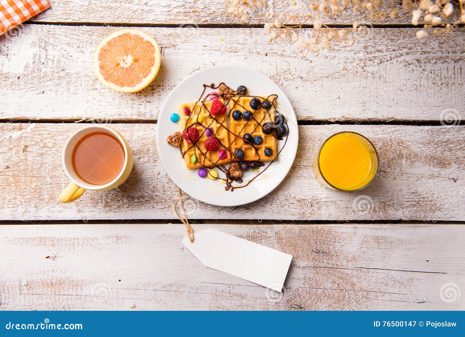 Breakfast Meal. Empty Tag. Studio Shot on Wooden Background. Stock ...