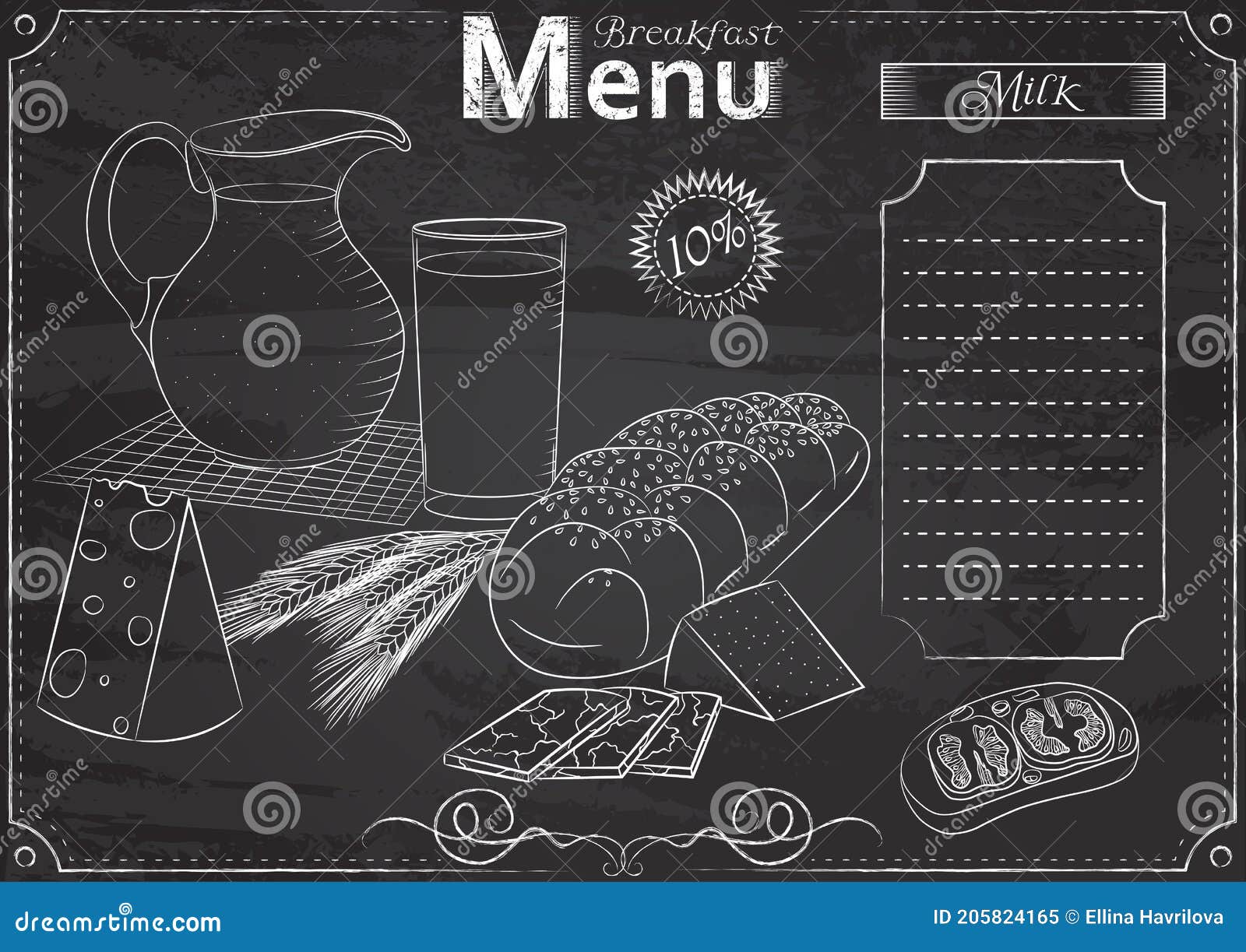 Breakfast menu chalk stock vector. Illustration of cookbook - 205824165