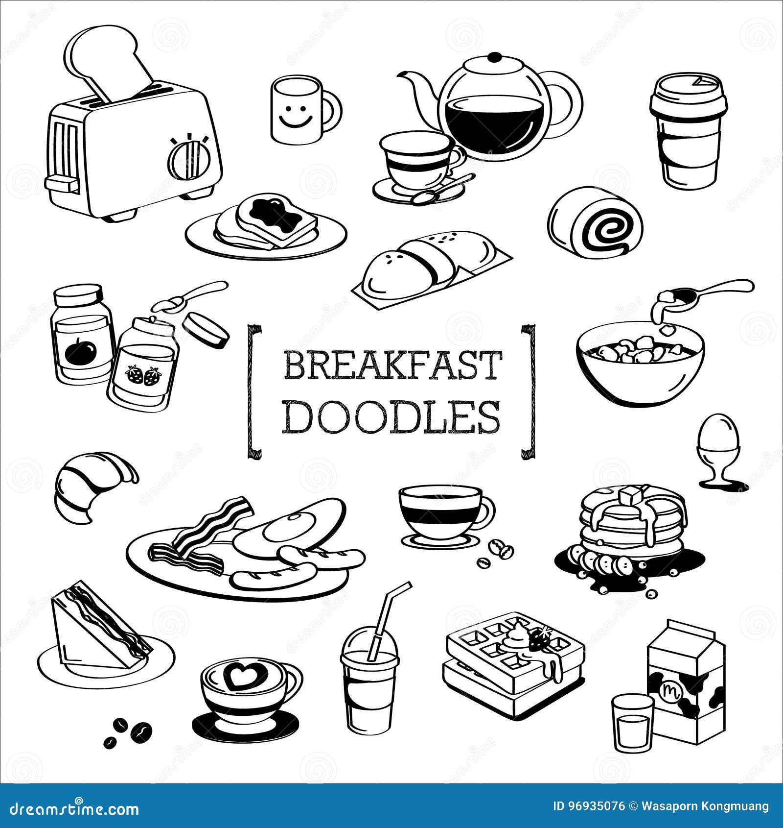 Breakfast Menu Doodle, Hand Drawing Styles of Breakfast Menu Stock ...