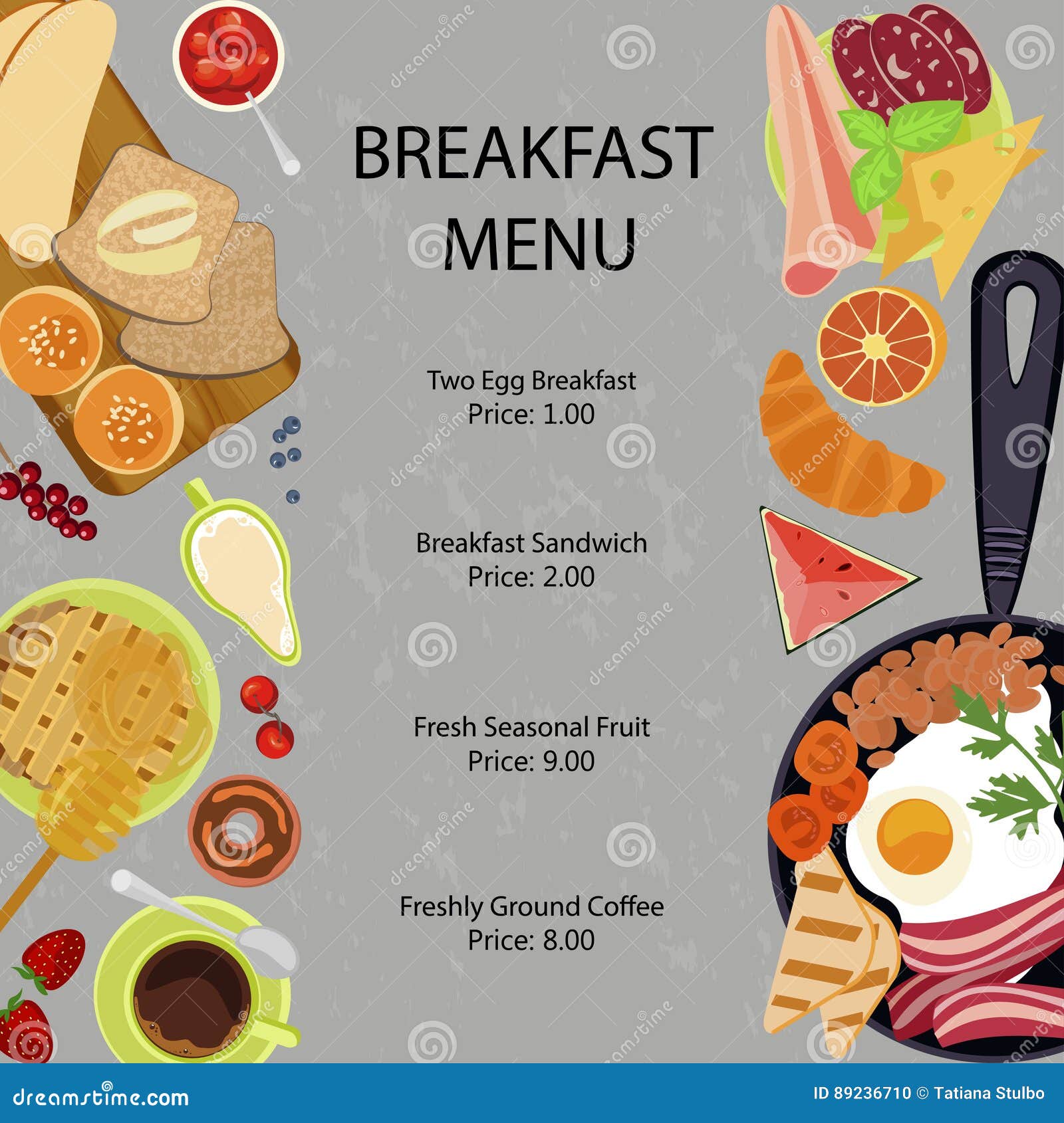 Breakfast menu flat design stock vector. Illustration of fresh - 89236710