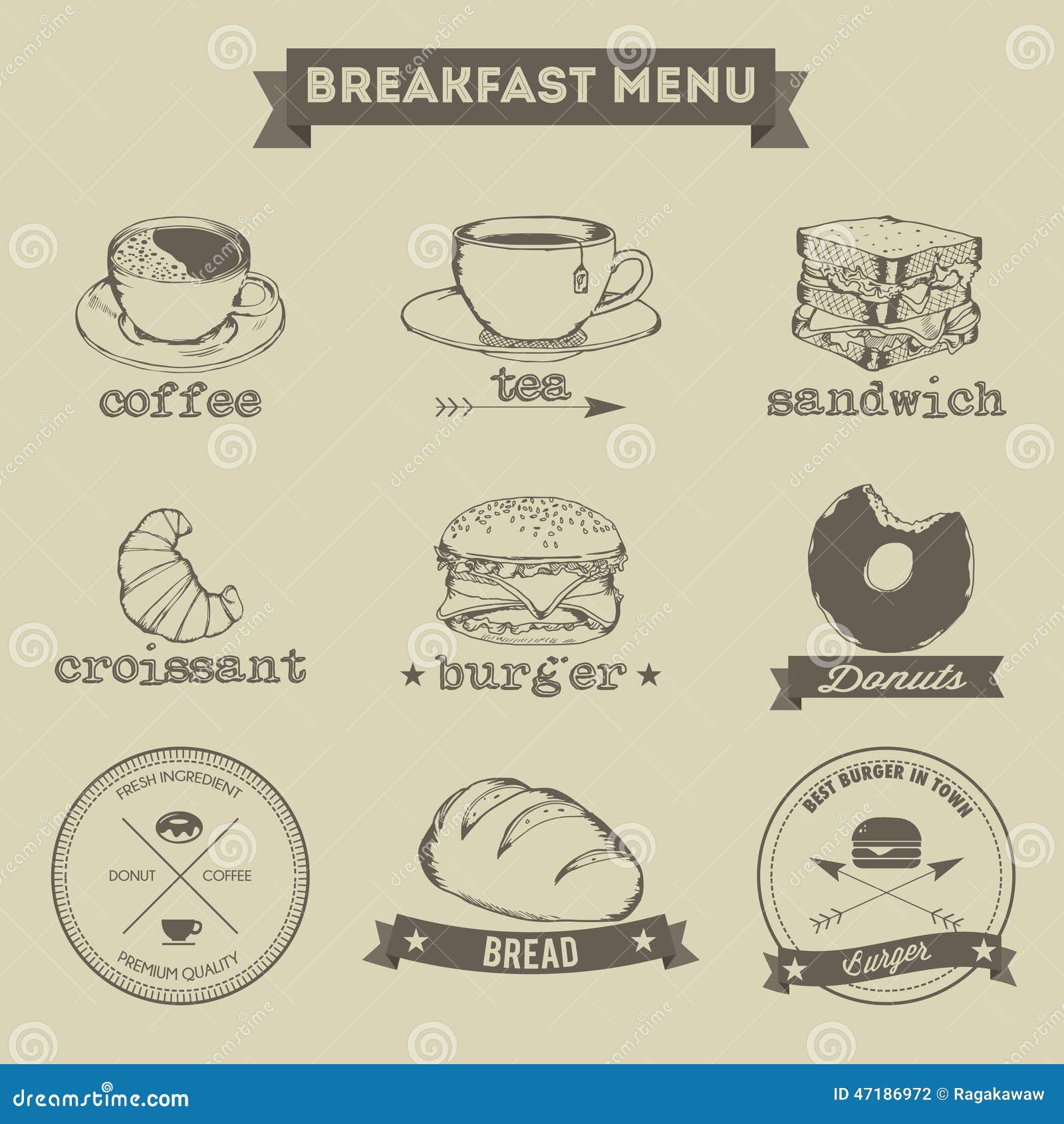 Breakfast Menu Hand Drawing Style Stock Vector - Illustration of coffee ...