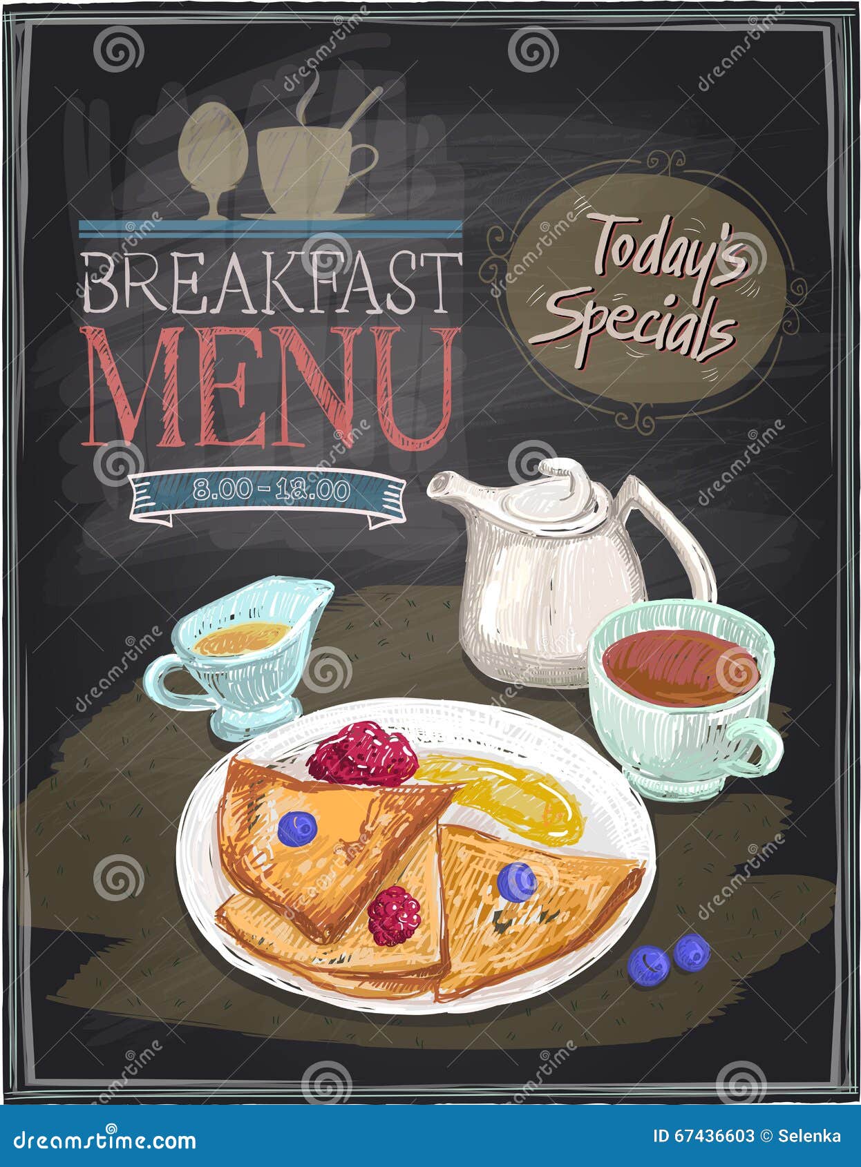 Breakfast Menu Illustration on a Chalkboard Stock Vector - Illustration ...
