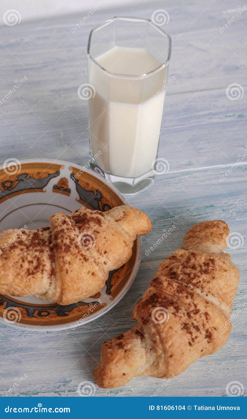 Breakfast with Milk and Croissants Stock Photo - Image of homemade ...