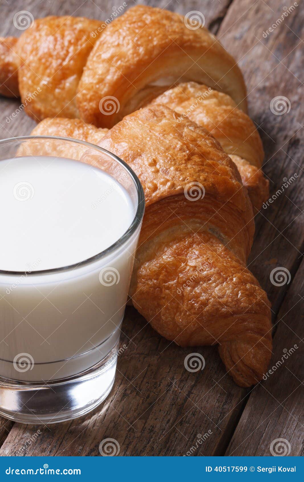 Breakfast: Milk and Croissants Macro. Vertical Stock Image - Image of ...