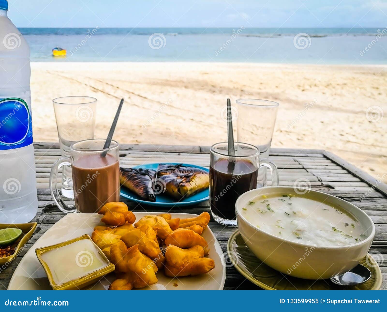 Breakfast on the Morning Beach Stock Image - Image of view, orange ...