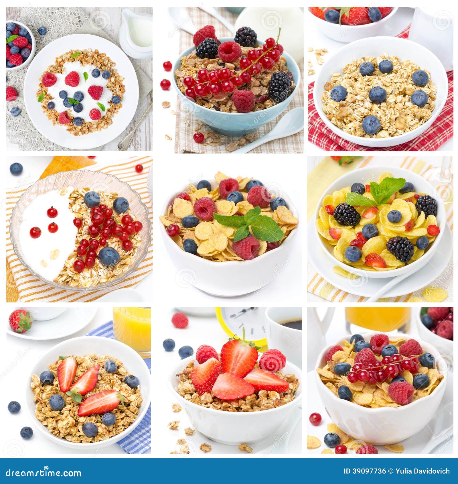 Breakfast with Muesli and Berries, Collage Stock Photo - Image of fresh ...