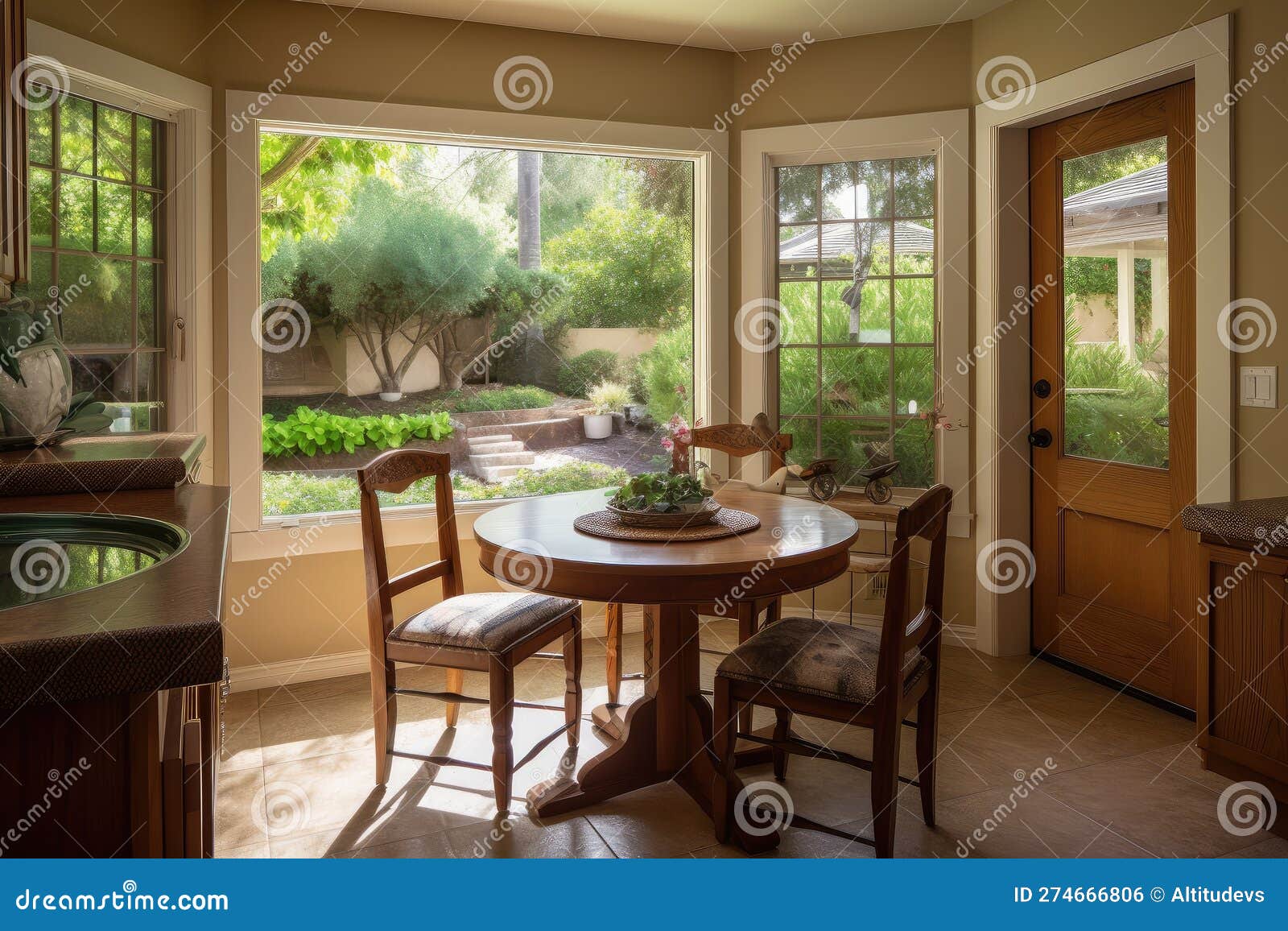 Breakfast Nook with Table and Chairs, Overlooking Patio and Garden ...