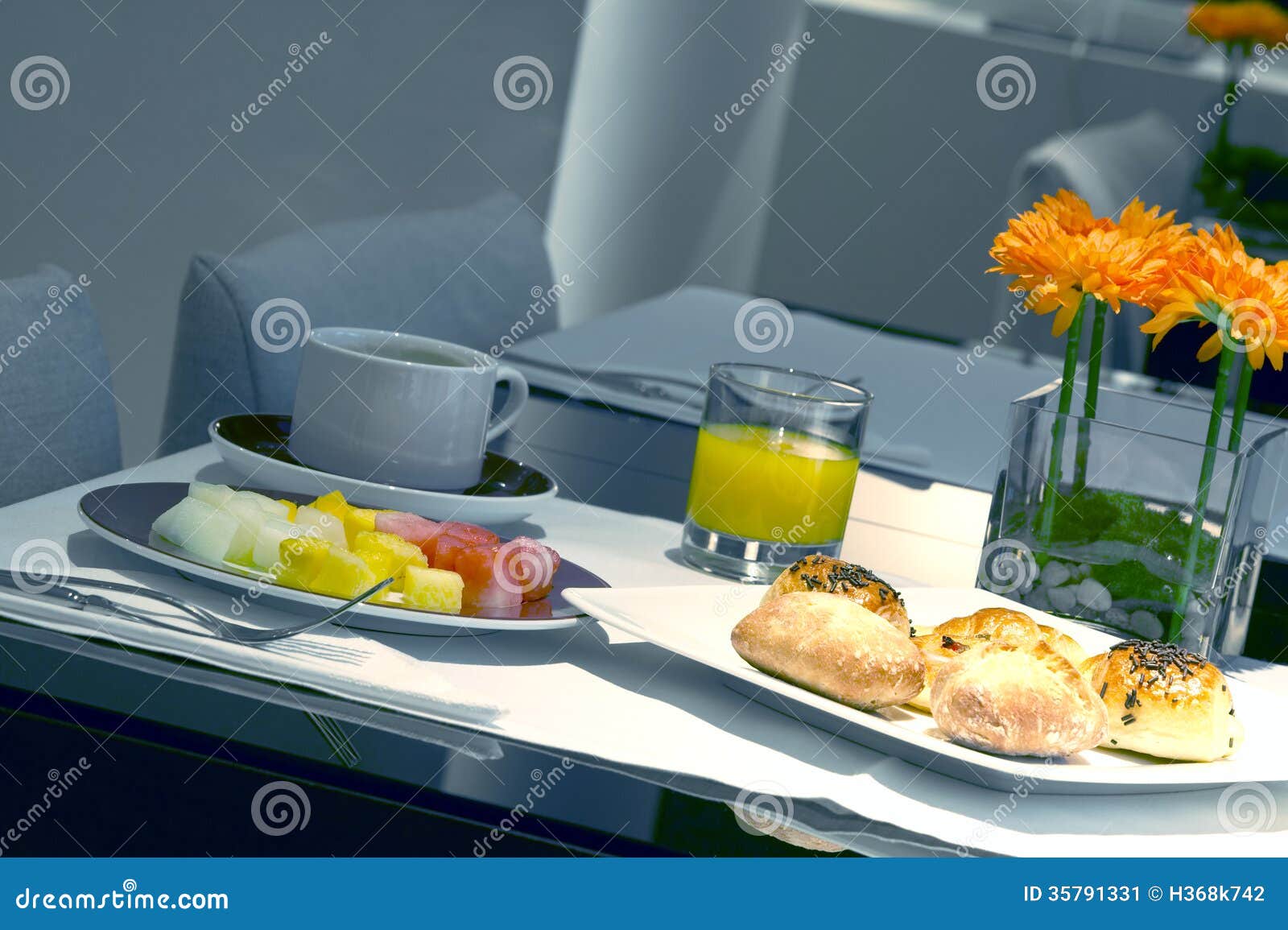 Breakfast for One in a Hotel Interior Stock Image - Image of bread ...