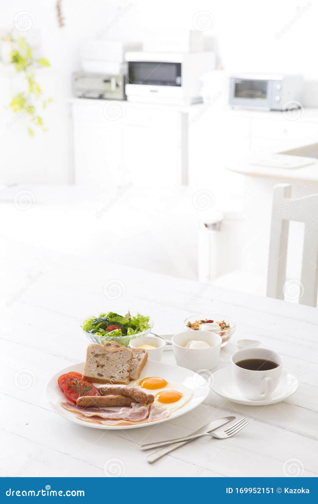 A Breakfast for One Person Prepared in a Bright Kitchen Stock Image ...