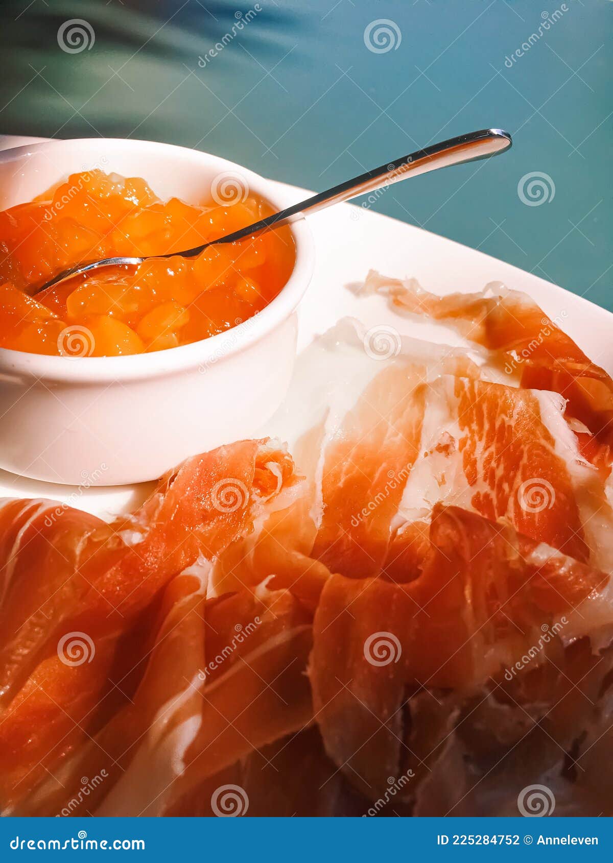 Breakfast Outdoors in Summer, Ham, Jam, Butter and Ham Stock Photo ...