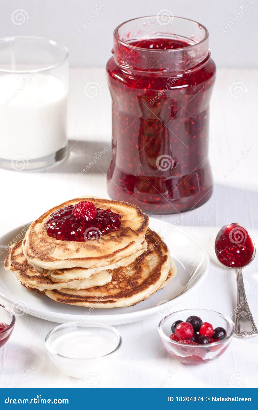 Breakfast with Pancakes and Strawberry Jam Stock Photo - Image of fresh ...