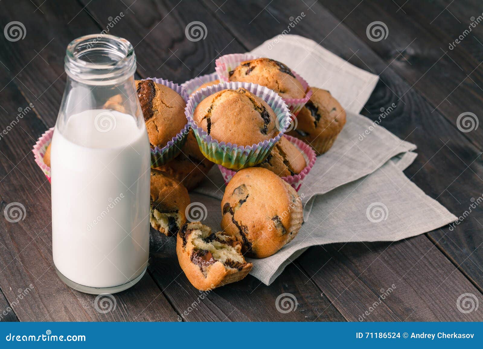 Breakfast with Pastry and Milk in Bottle Stock Photo - Image of ...
