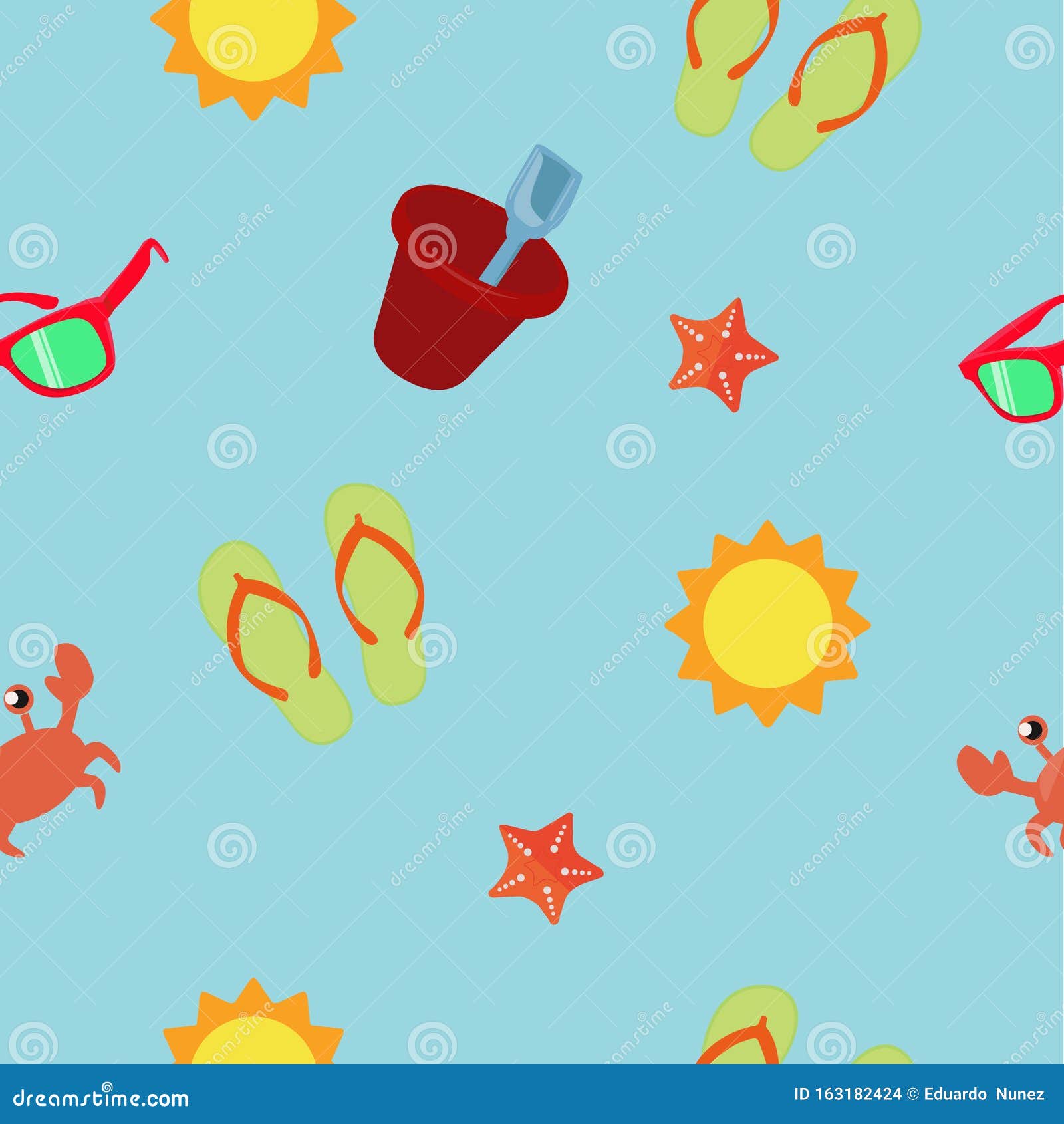 Vector Seamless Pattern Summer Themed Stock Vector - Illustration of ...