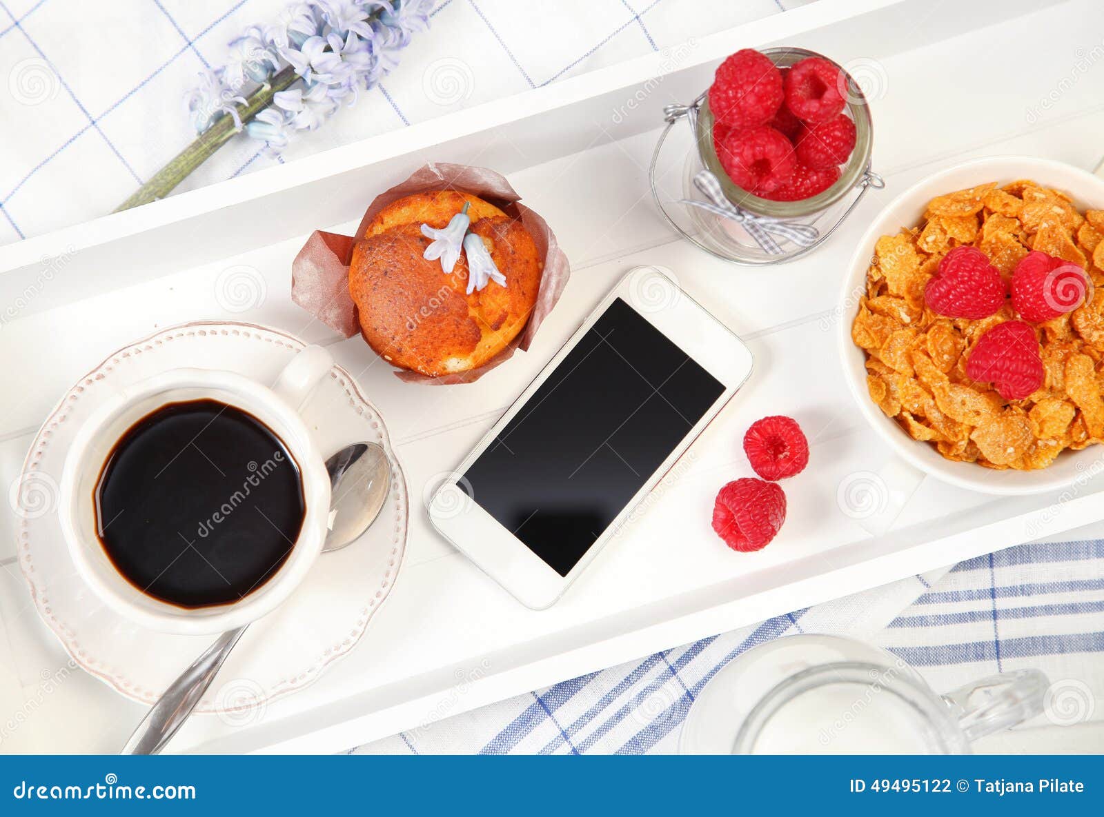 Breakfast and phone stock photo. Image of dieting, monitor - 49495122
