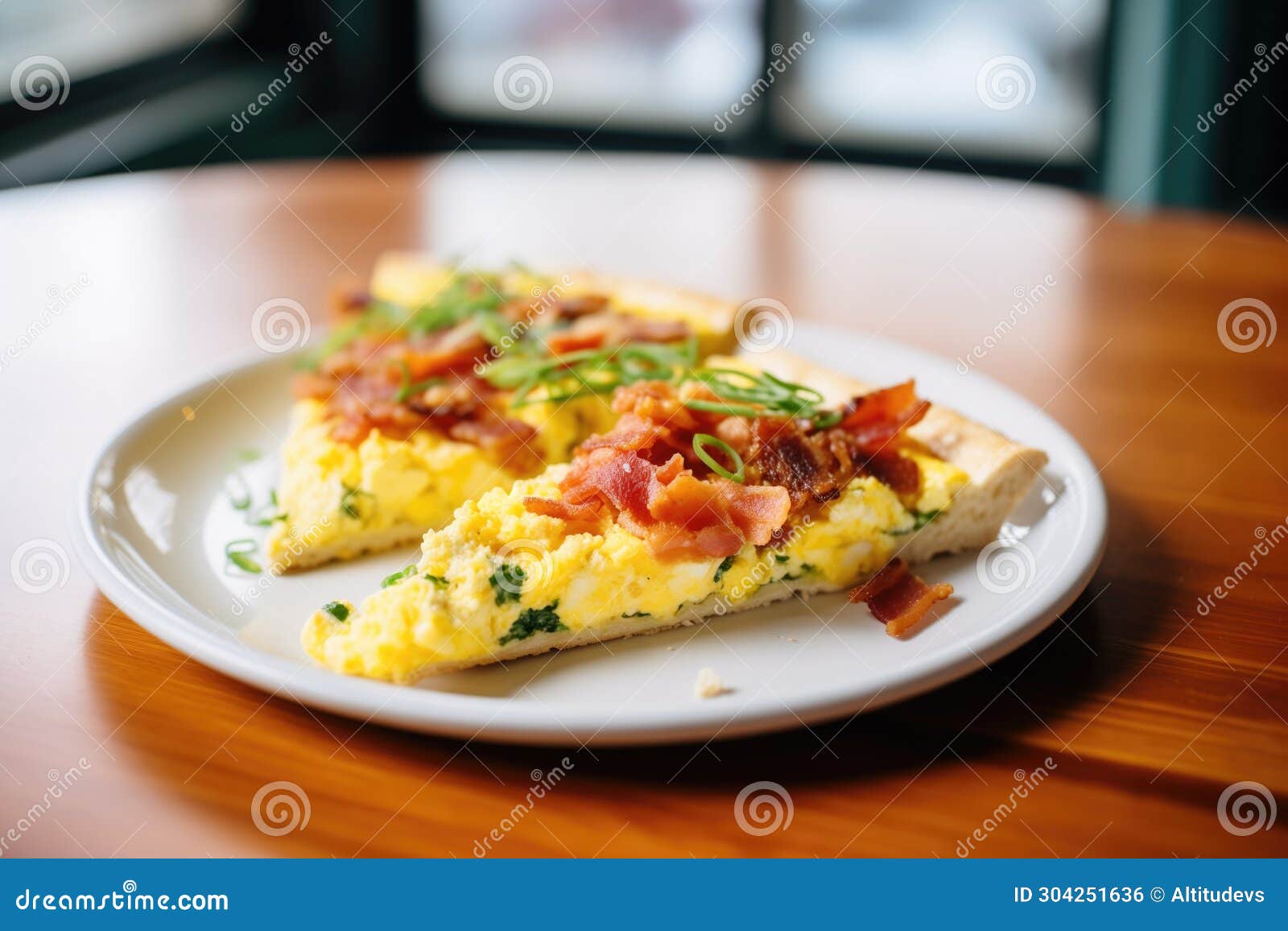 Breakfast Pizza Slice with Scrambled Eggs, Bacon Bits, and Cheese Stock ...