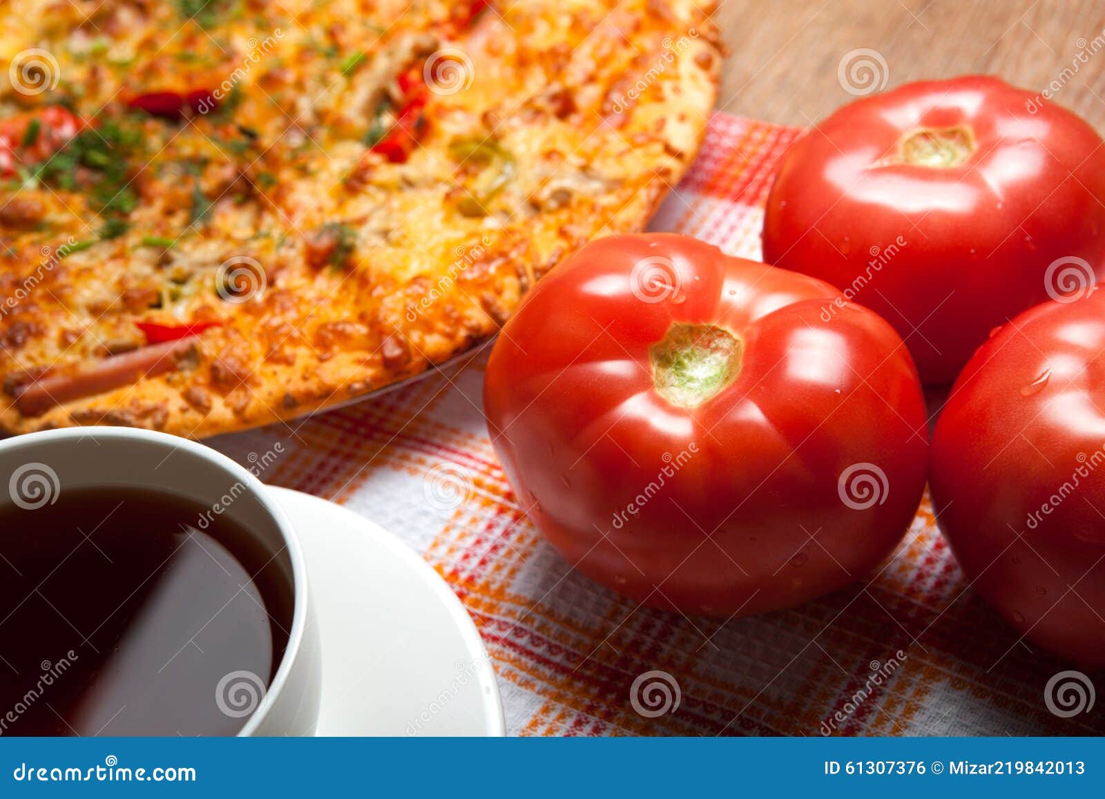 Breakfast pizza and tea stock photo. Image of brunch - 61307376