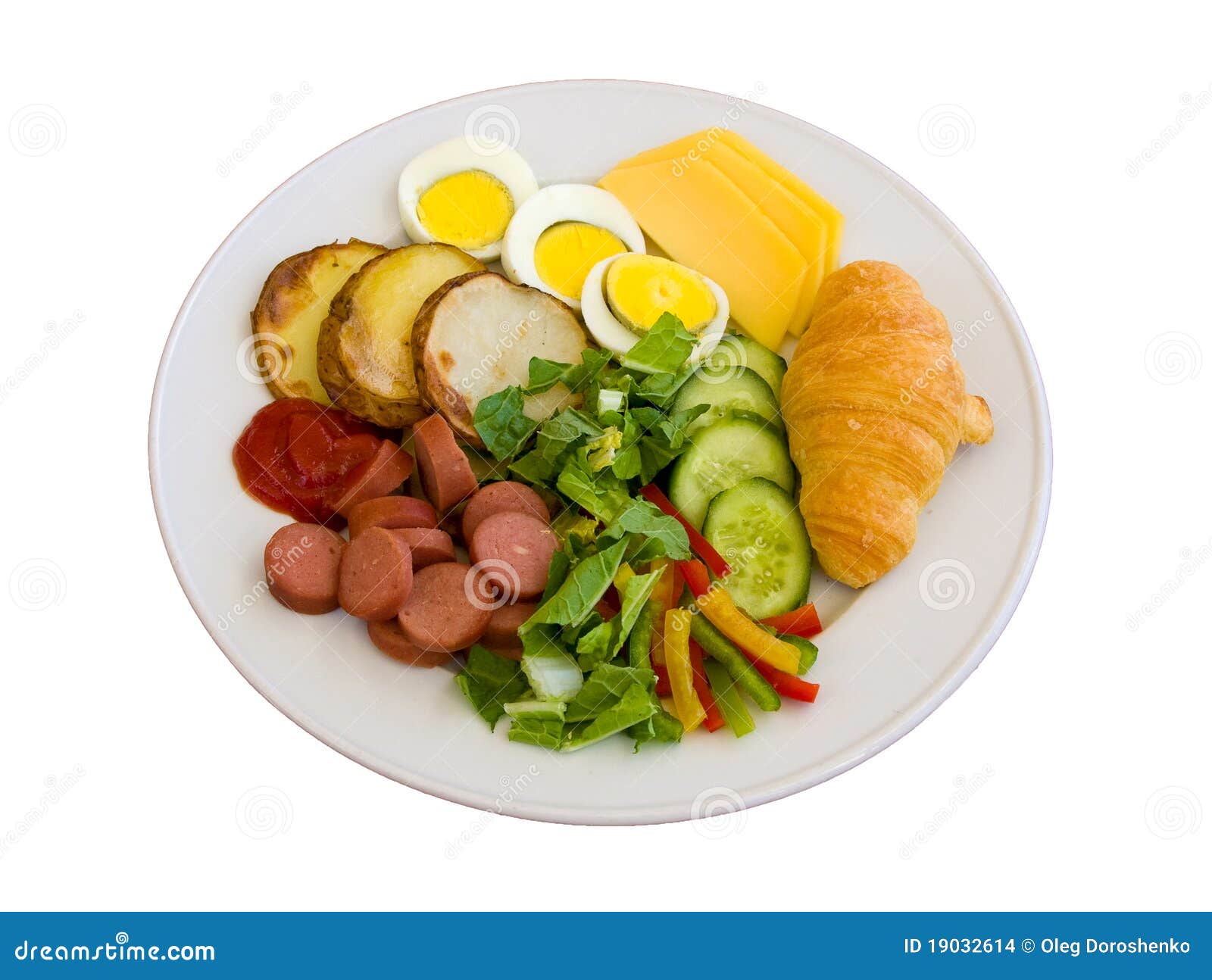 Breakfast in a plate stock photo. Image of lettuce, croissant - 19032614