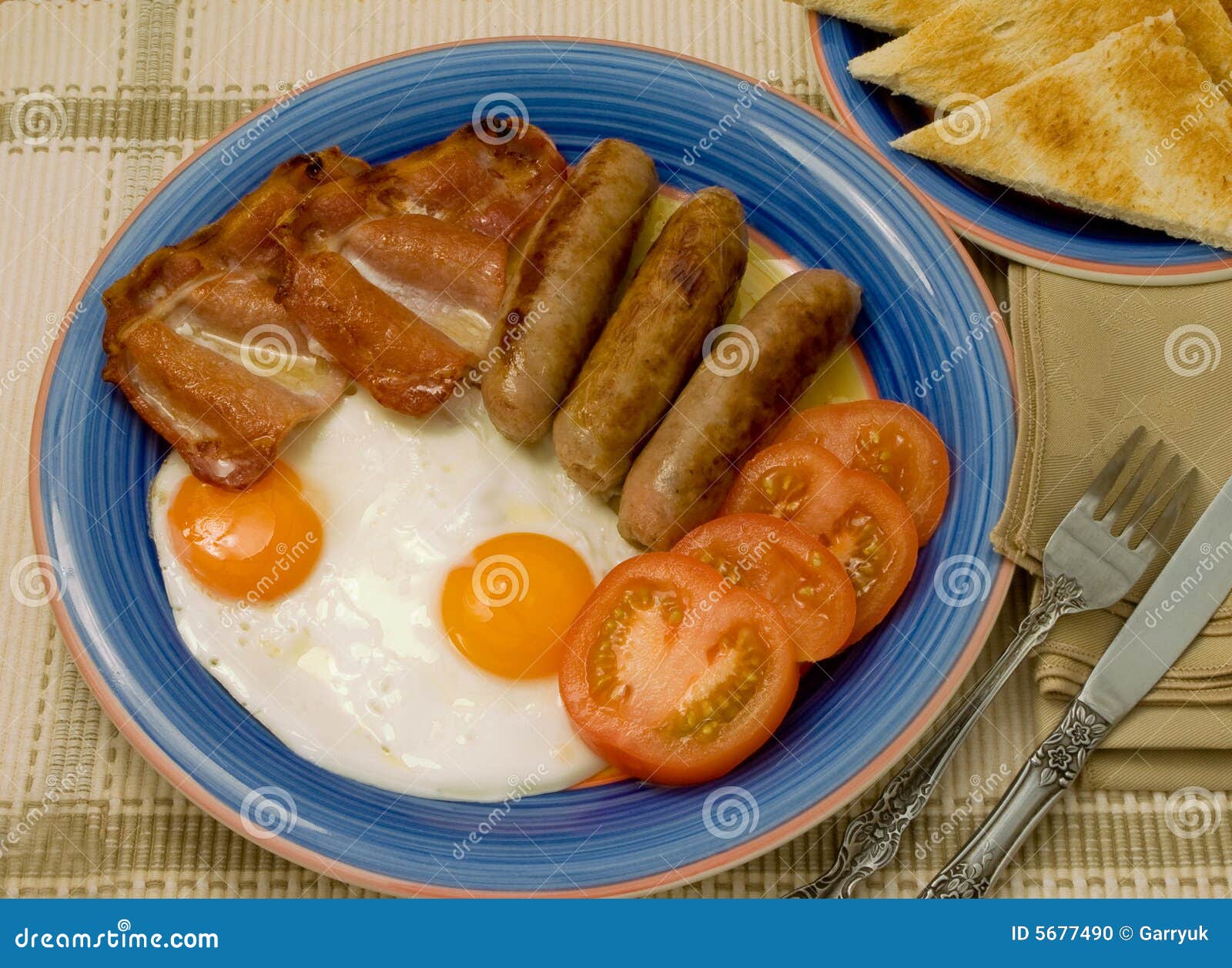 Breakfast on plate. stock photo. Image of eggs, breakfast - 5677490