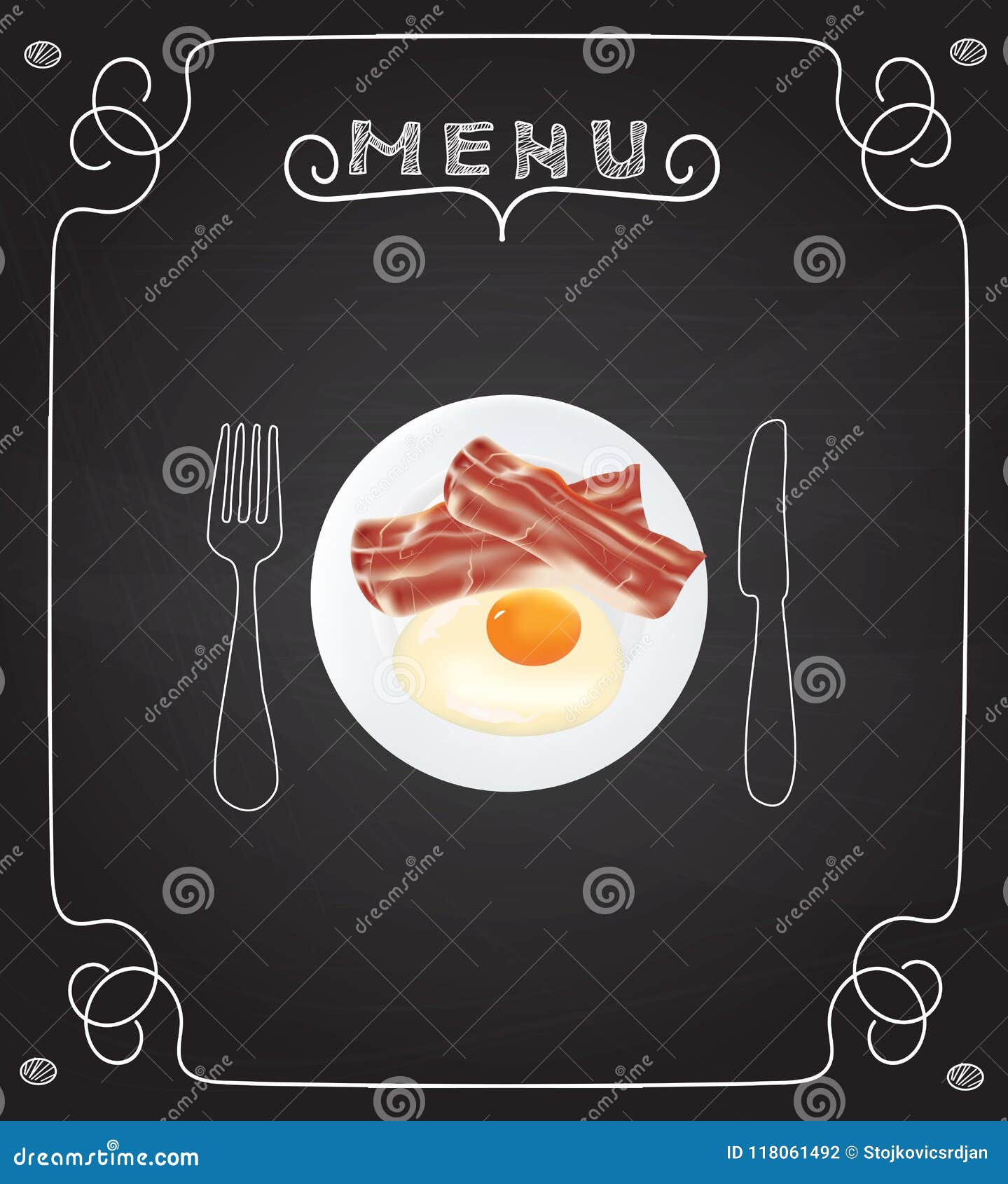 Breakfast Plate on Blackboard Menu Stock Vector - Illustration of ...