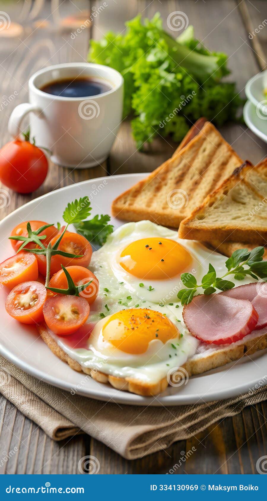 A Breakfast Plate with Eggs, Ham, and Toast Stock Illustration ...