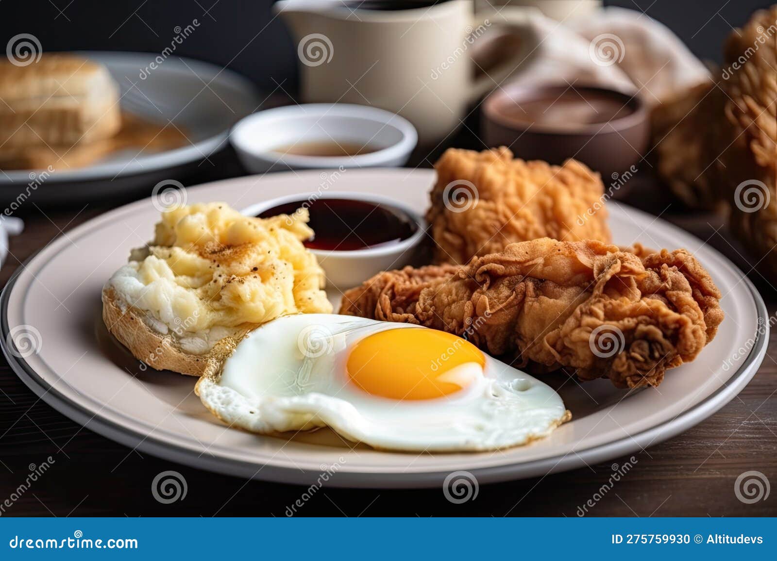 Breakfast Plate with Fried Chicken and Eggs Stock Photo - Image of ...