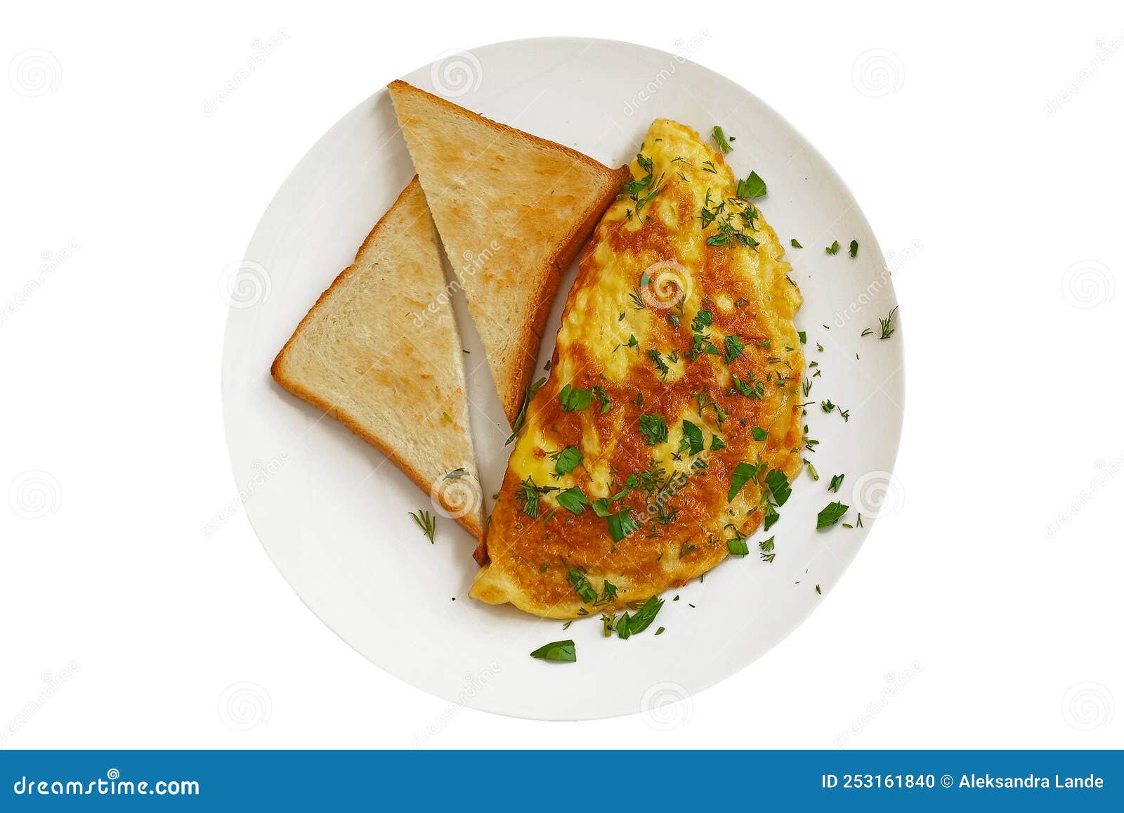 Breakfast on Plate, Omelet with Toasts Isolation Stock Photo - Image of ...