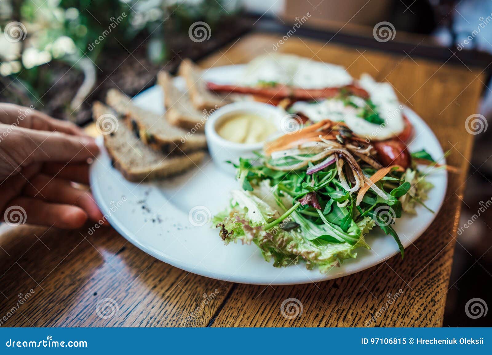 Breakfast on the plate stock image. Image of appetizing - 97106815