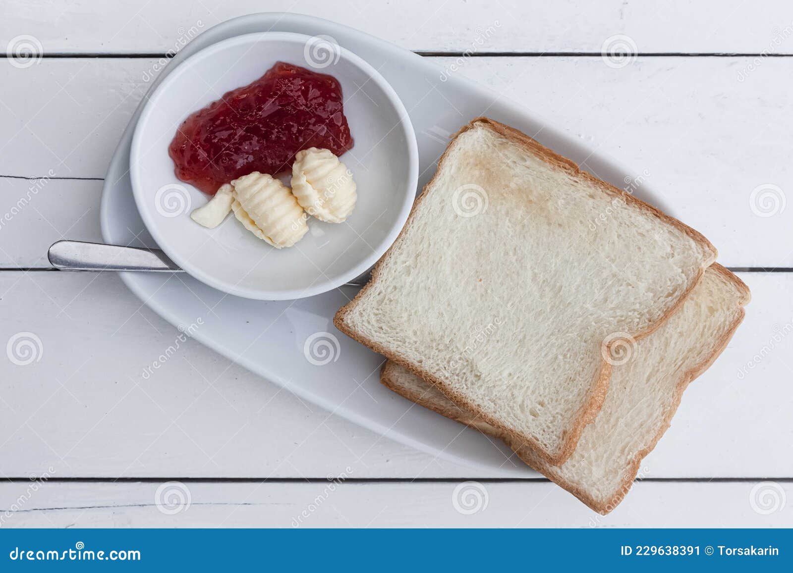 Breakfast Plate, Toast ,jam with Butter Stock Image - Image of plate ...