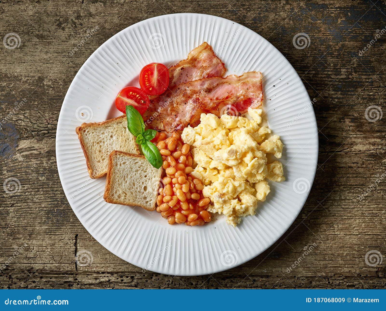 Breakfast Plate on Wooden Table Stock Image - Image of portion ...