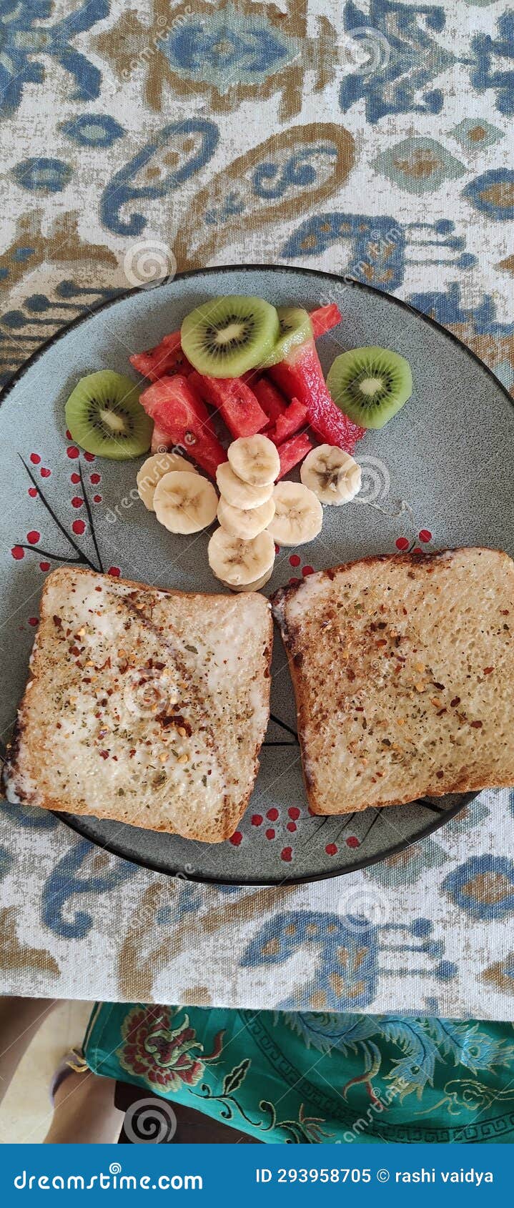 Breakfast Plating with Bread and Cut Fruits Stock Image - Image of ...