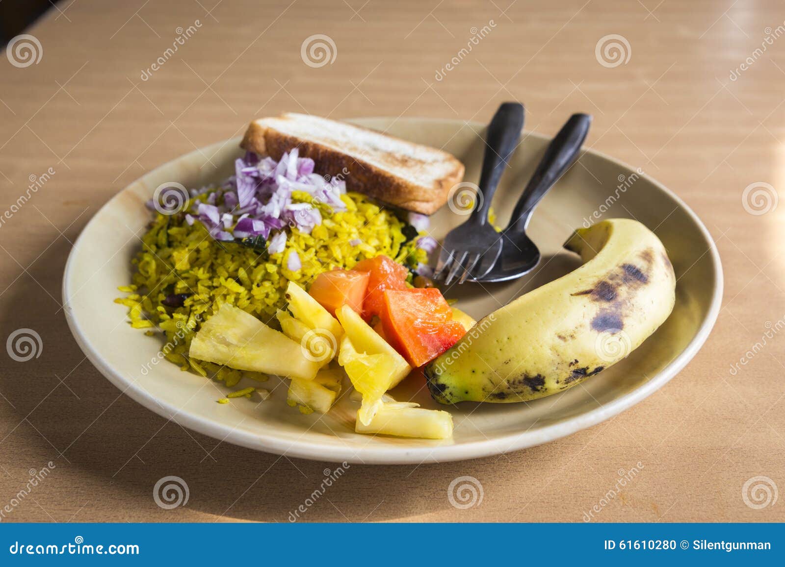 Breakfast Poha dish stock photo. Image of vegetarian - 61610280