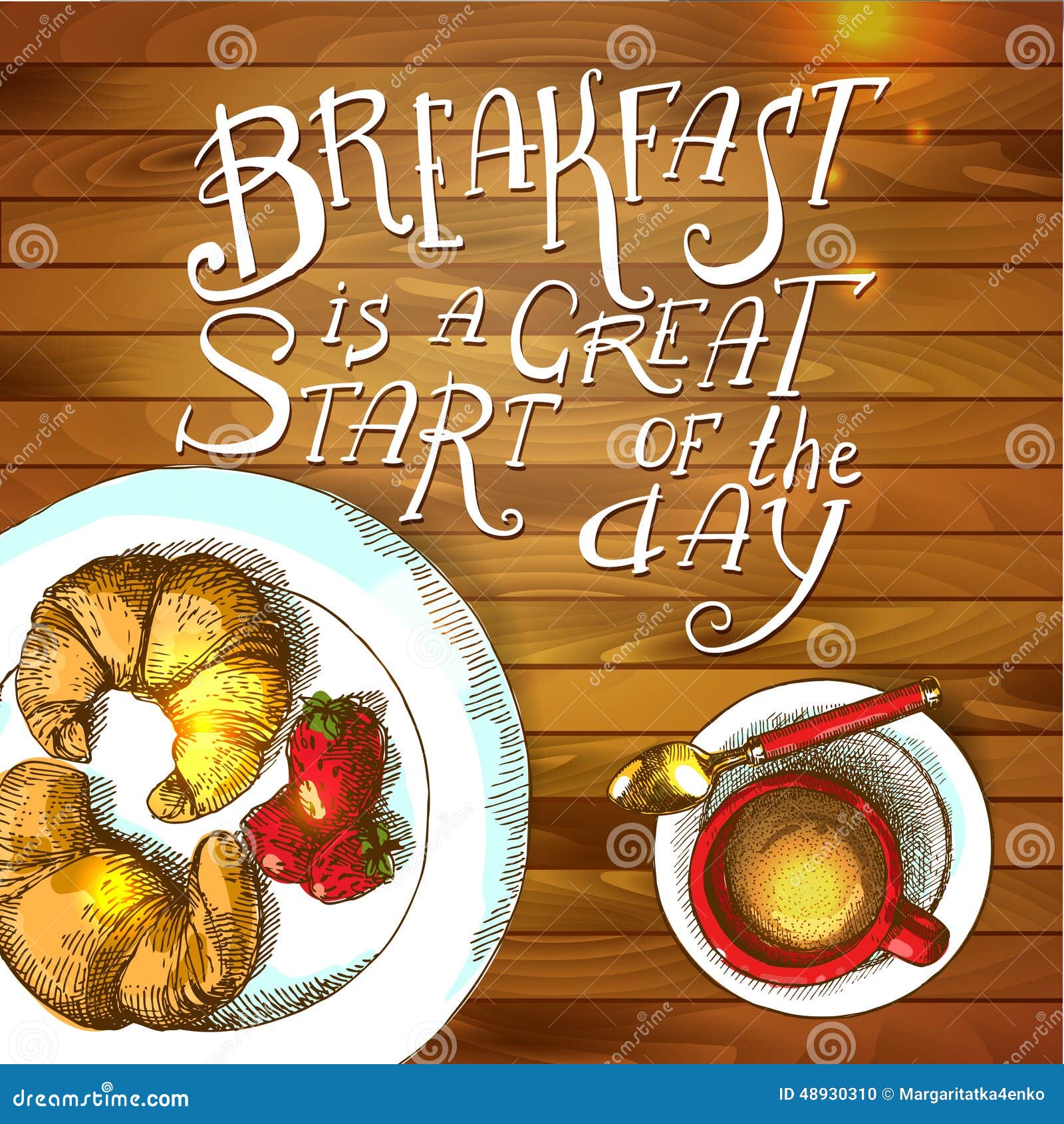 Breakfast Poster. Vector Illustration. Stock Vector - Illustration of ...