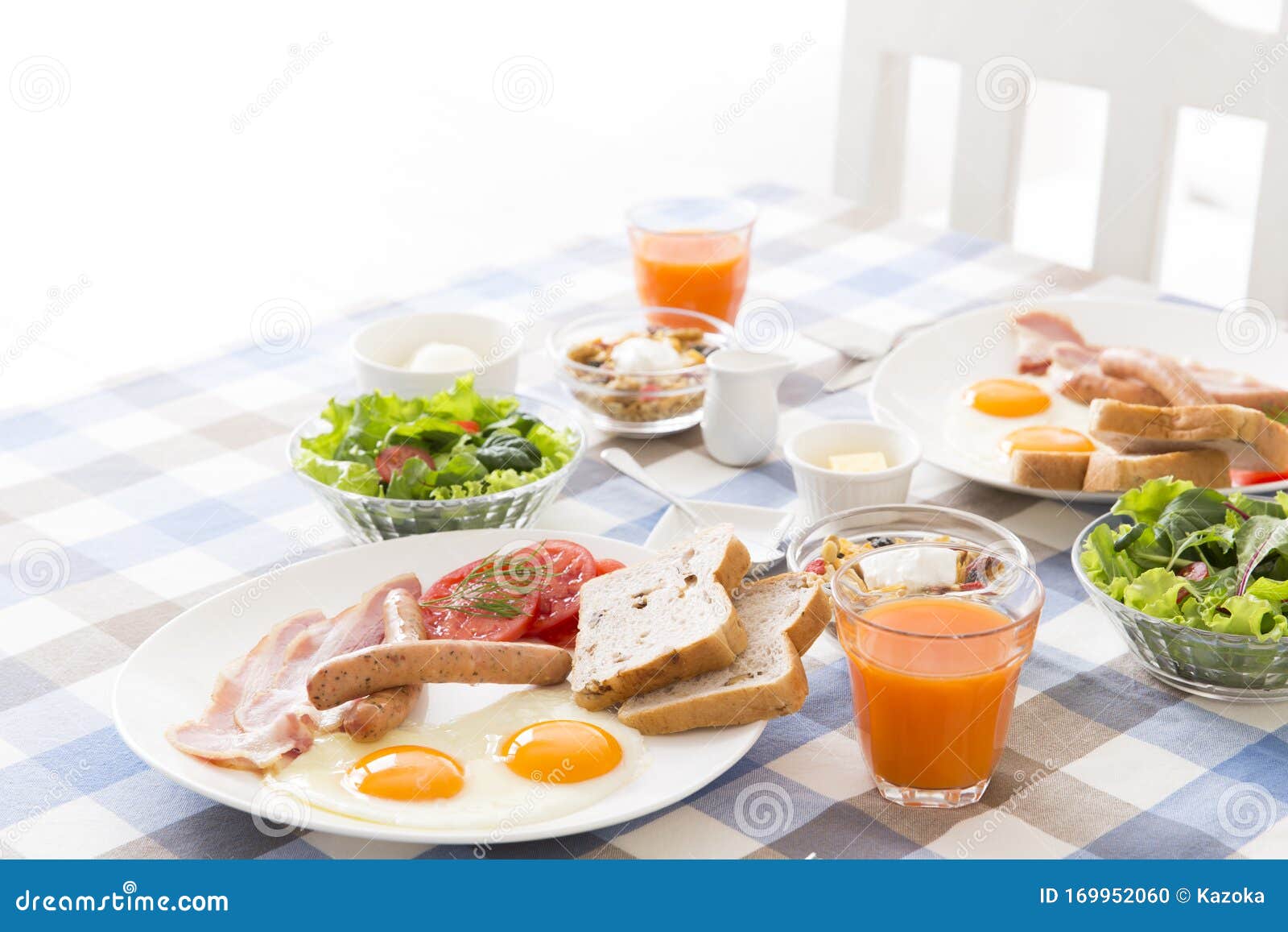 Breakfast Prepared on Checkered Tablecloth Stock Photo - Image of ...
