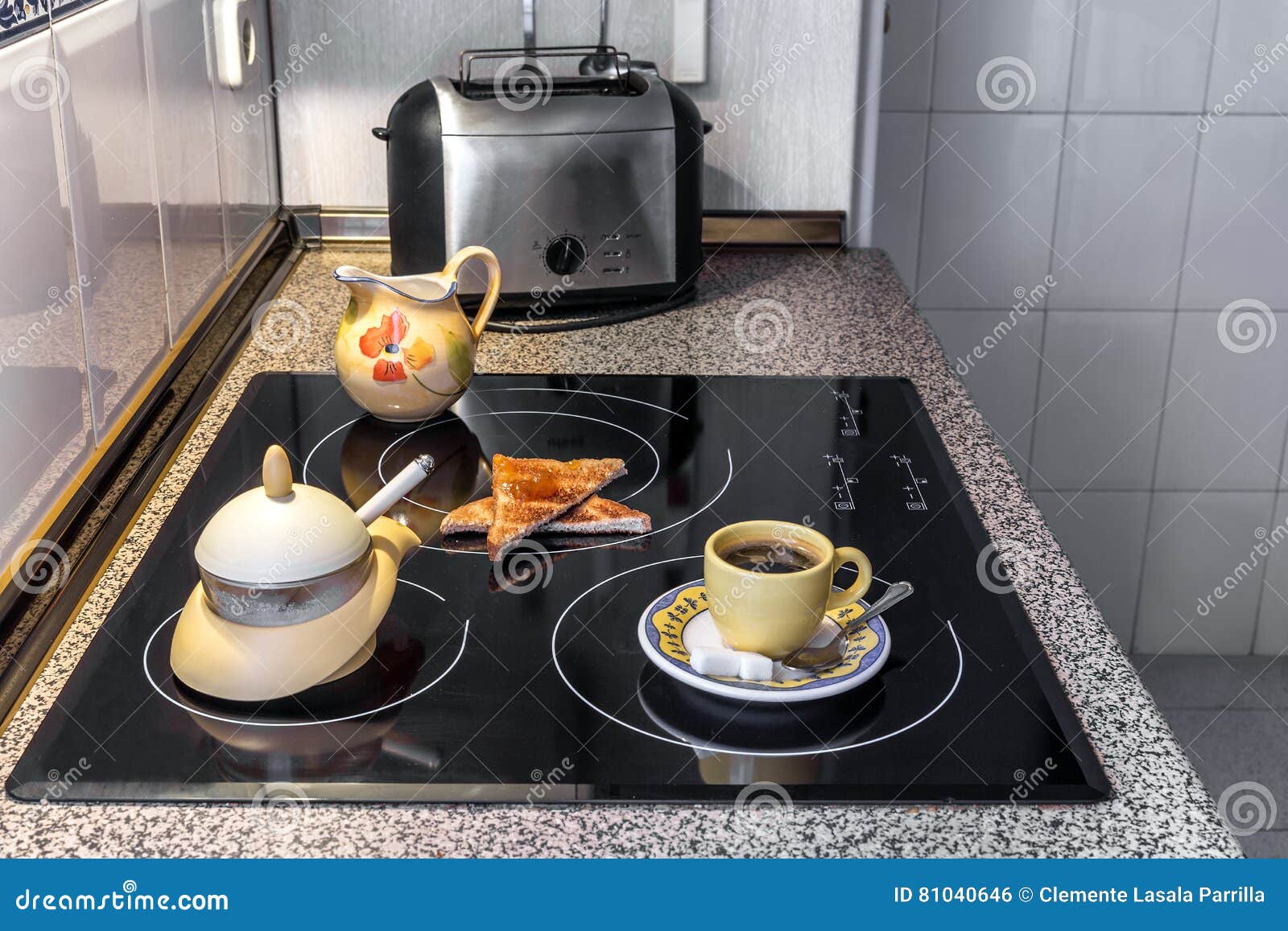 Breakfast Prepared on the Kitchen Stock Photo - Image of bread, milk ...