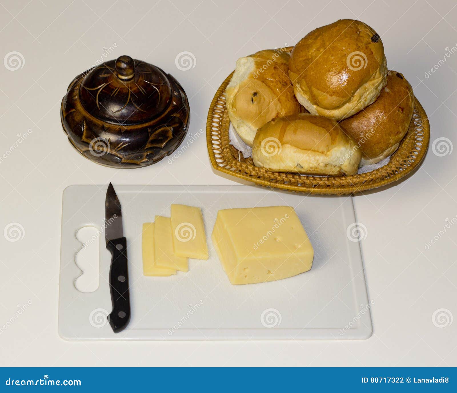 Breakfast Products, Buns, Cheese Stock Photo - Image of board, meal ...