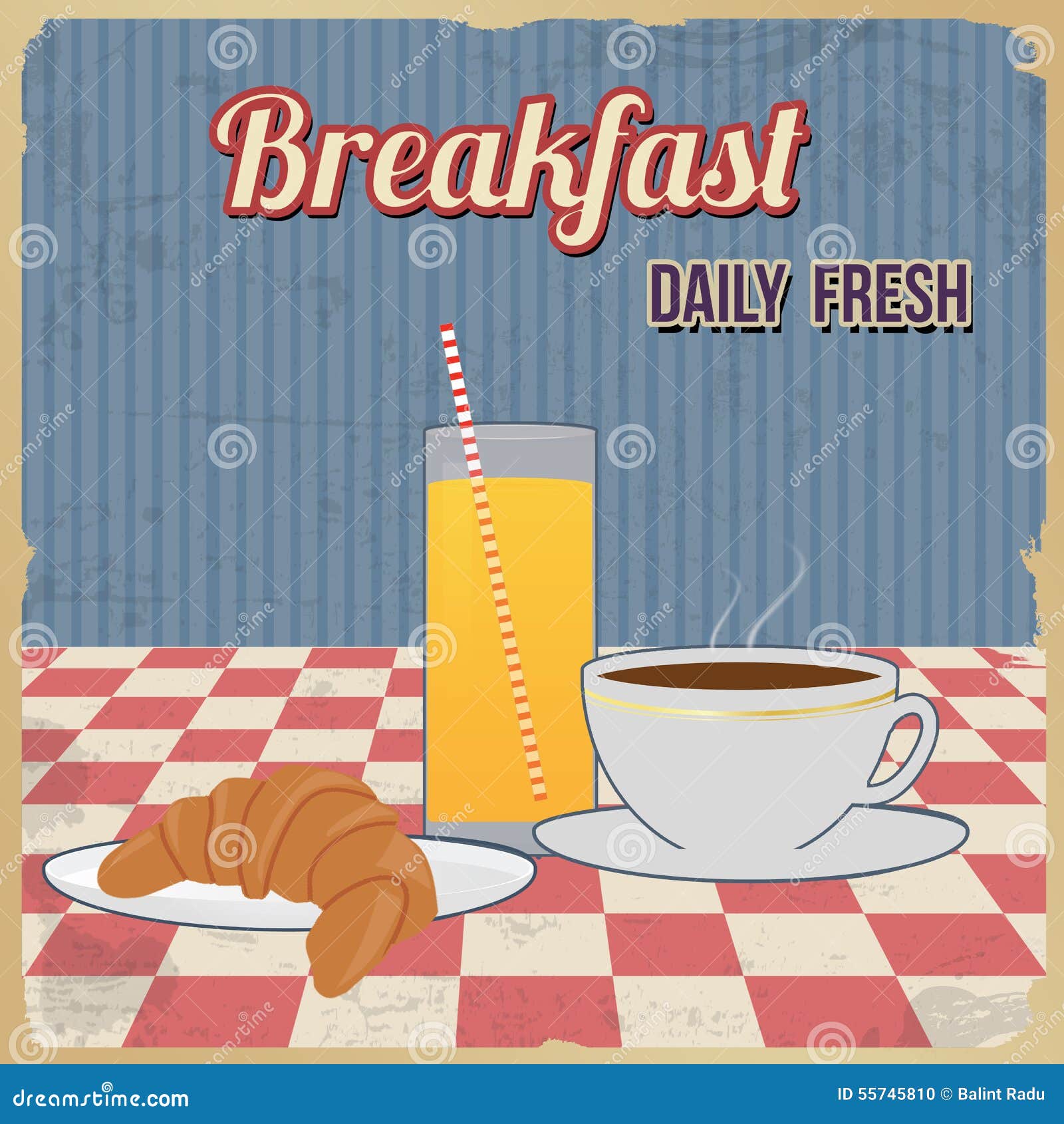 Breakfast retro poster stock vector. Illustration of design - 55745810