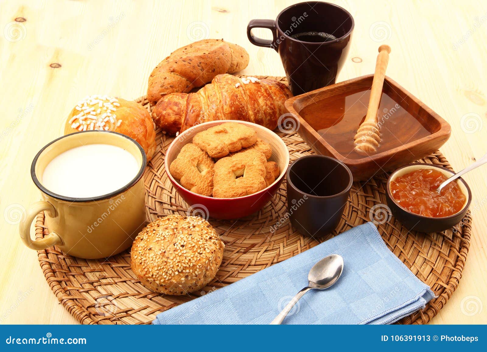 Breakfast on Rustic Wooden Table Stock Image - Image of biscuit, butter ...