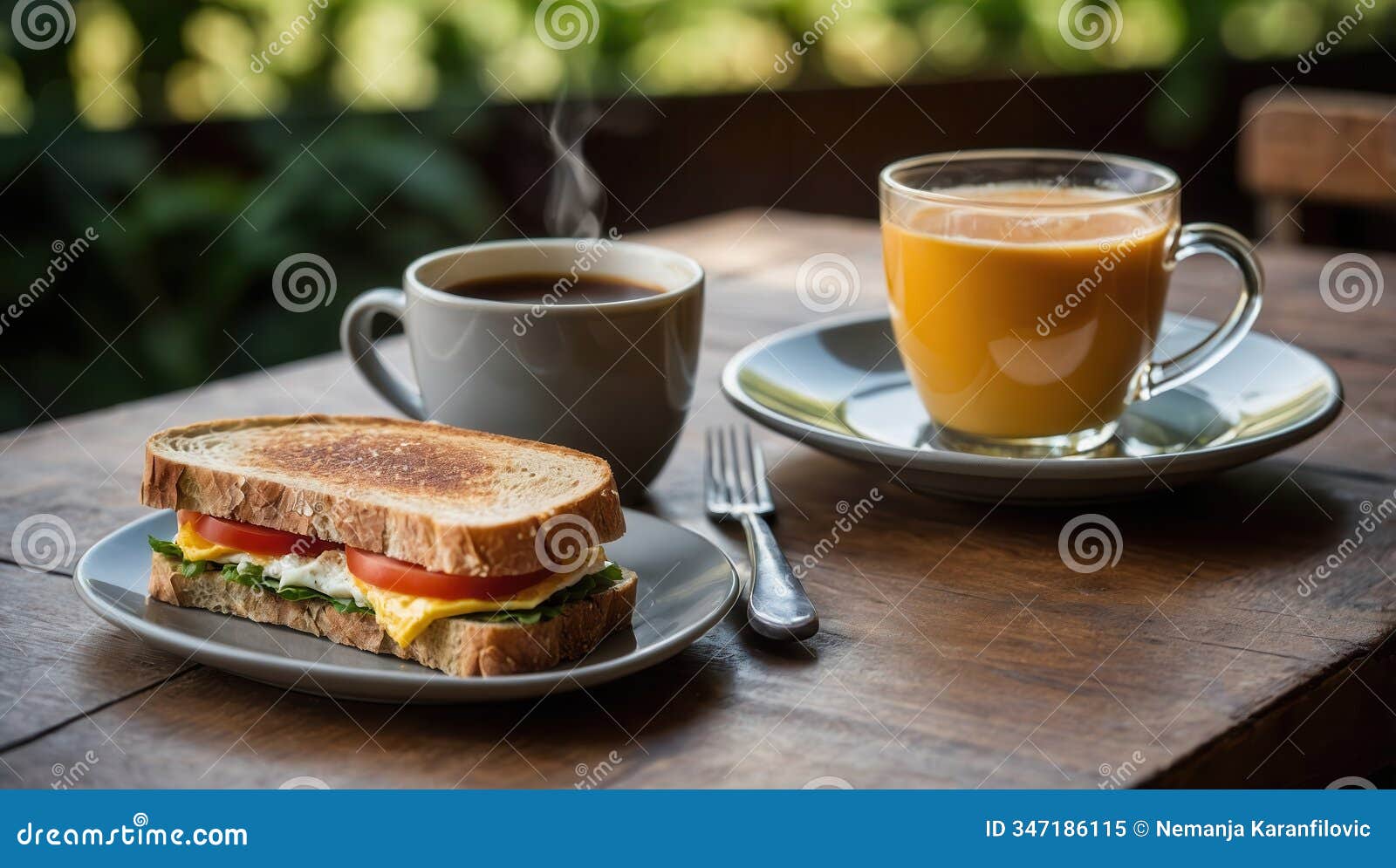 Breakfast Sandwich with Coffee in Outdoor Cafe Stock Illustration ...