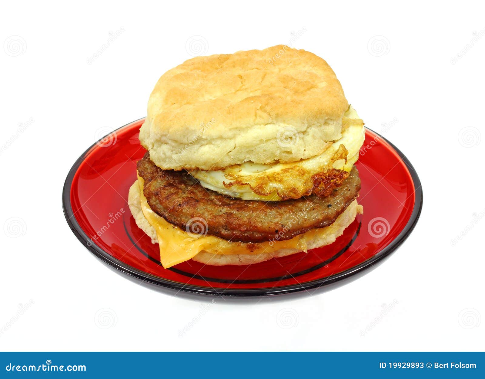 Breakfast Sandwich on Red Plate Stock Image - Image of meat, unhealthy ...