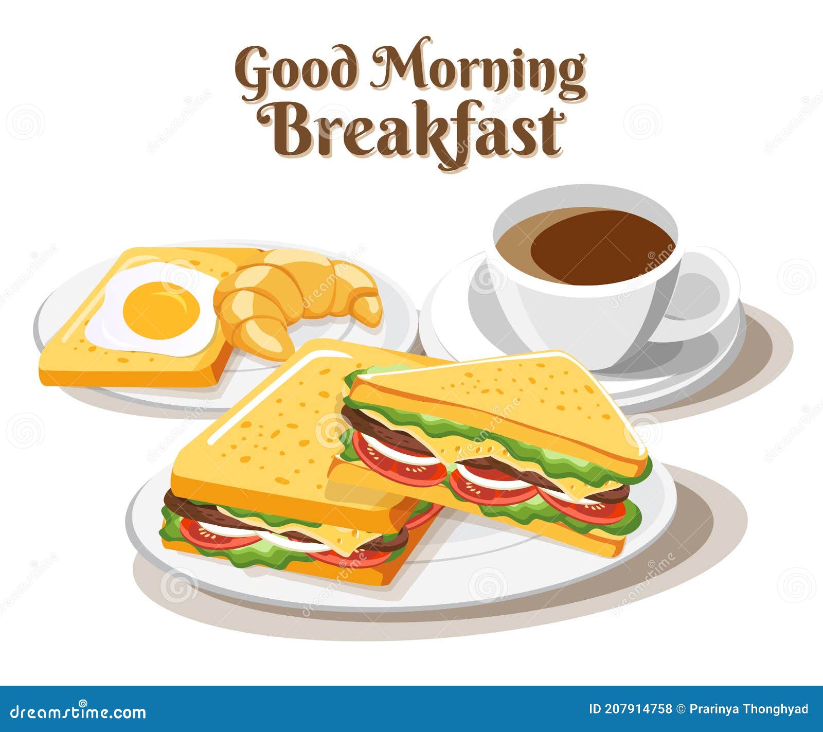 Breakfast Sandwich Set of Food on White Background, Vector Illustration ...