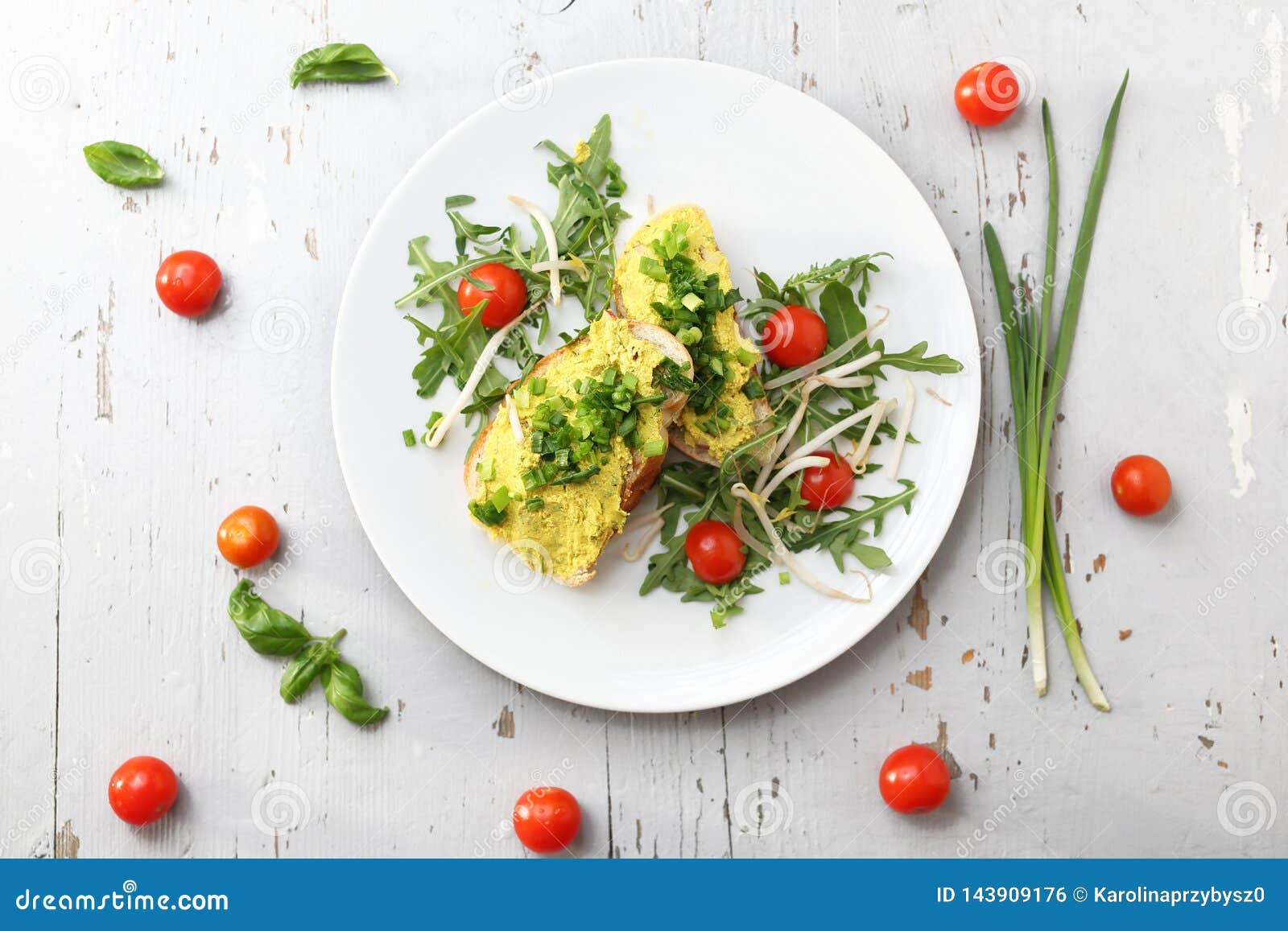 Breakfast Sandwiches with Egg Paste with Chives Stock Photo - Image of ...