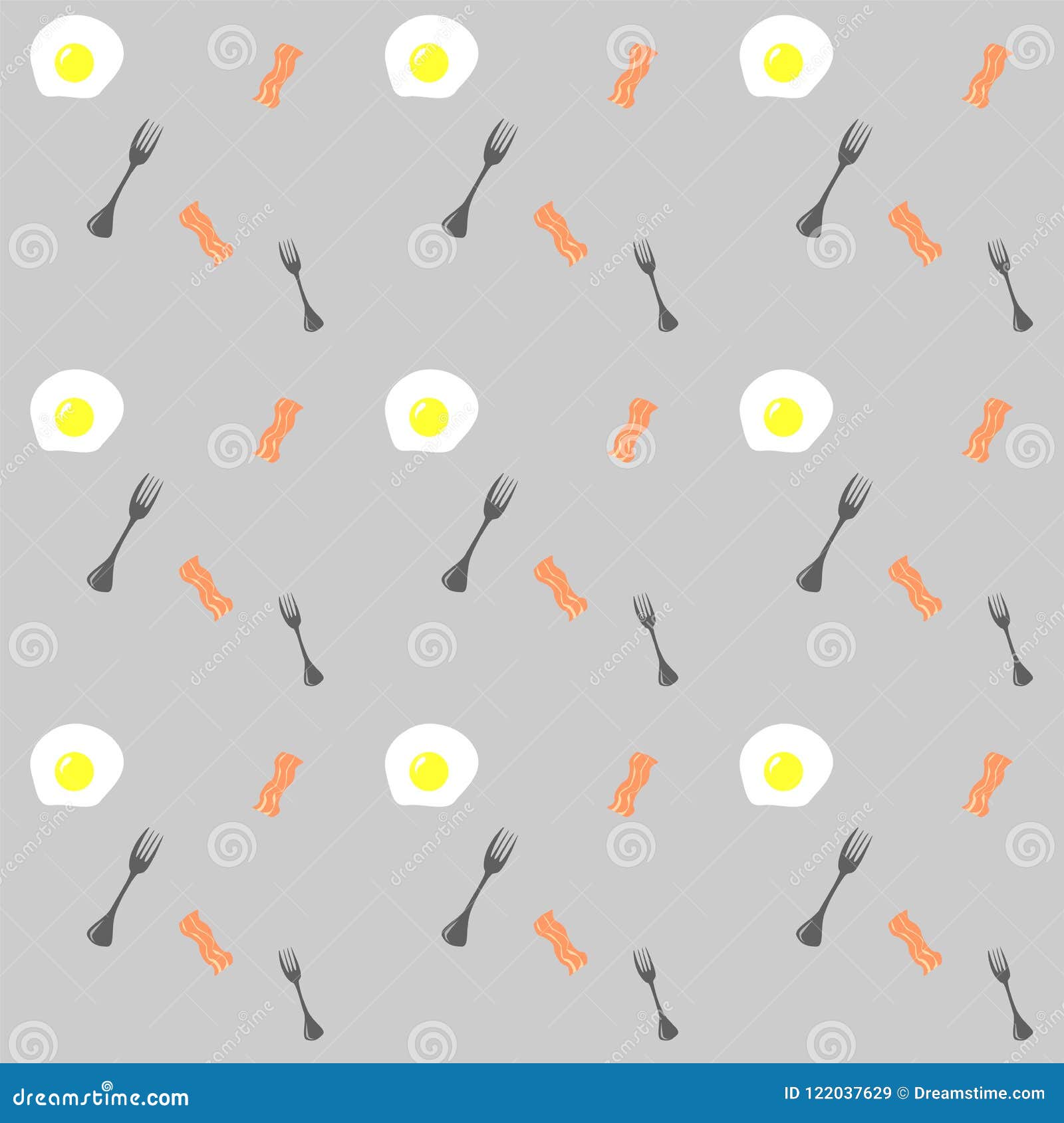 Breakfast Seamless Pattern with Bacon, Egg, Fork Stock Vector ...