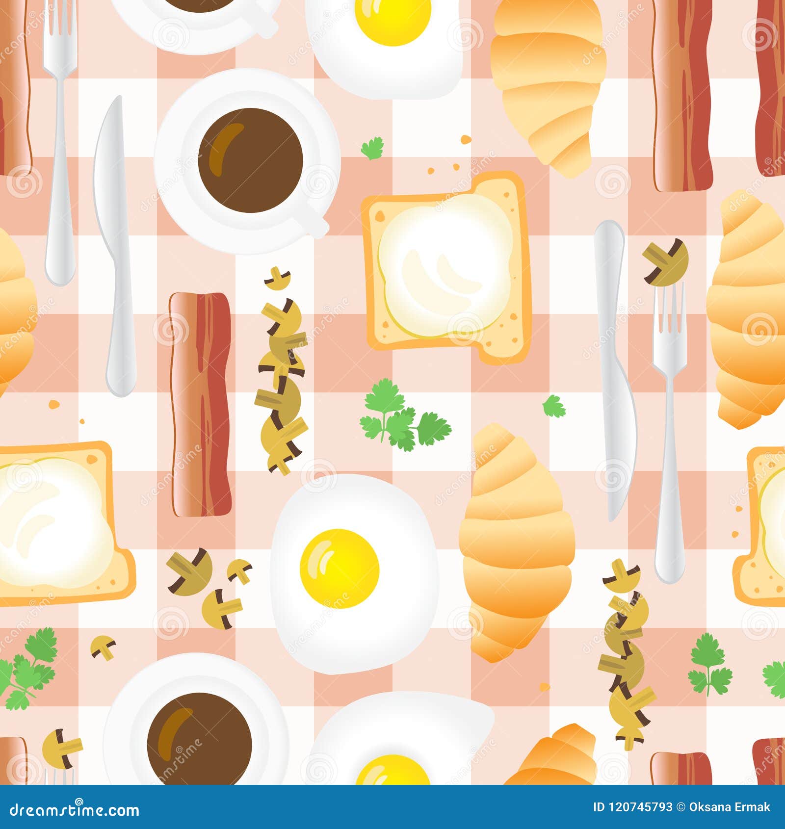 Breakfast Seamless Pattern in Flat Cartoon Style Stock Vector ...