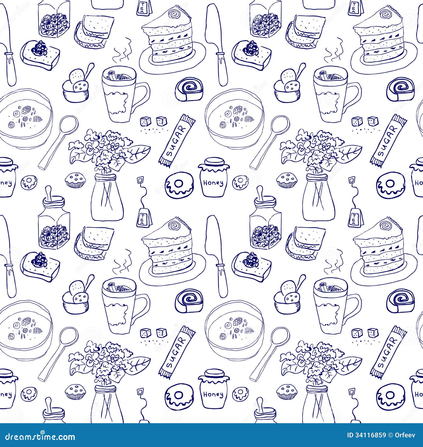 Breakfast Seamless Pattern Design Template. Modern Lettering With ...