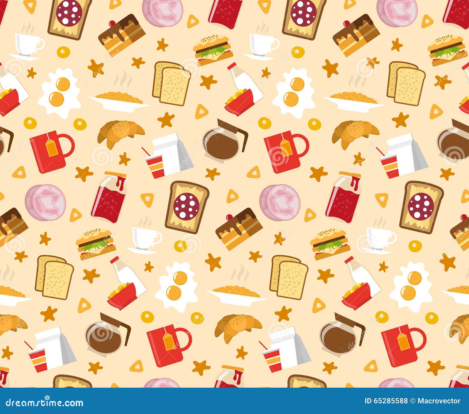 Breakfast Seamless Pattern stock vector. Illustration of fabric - 65285588