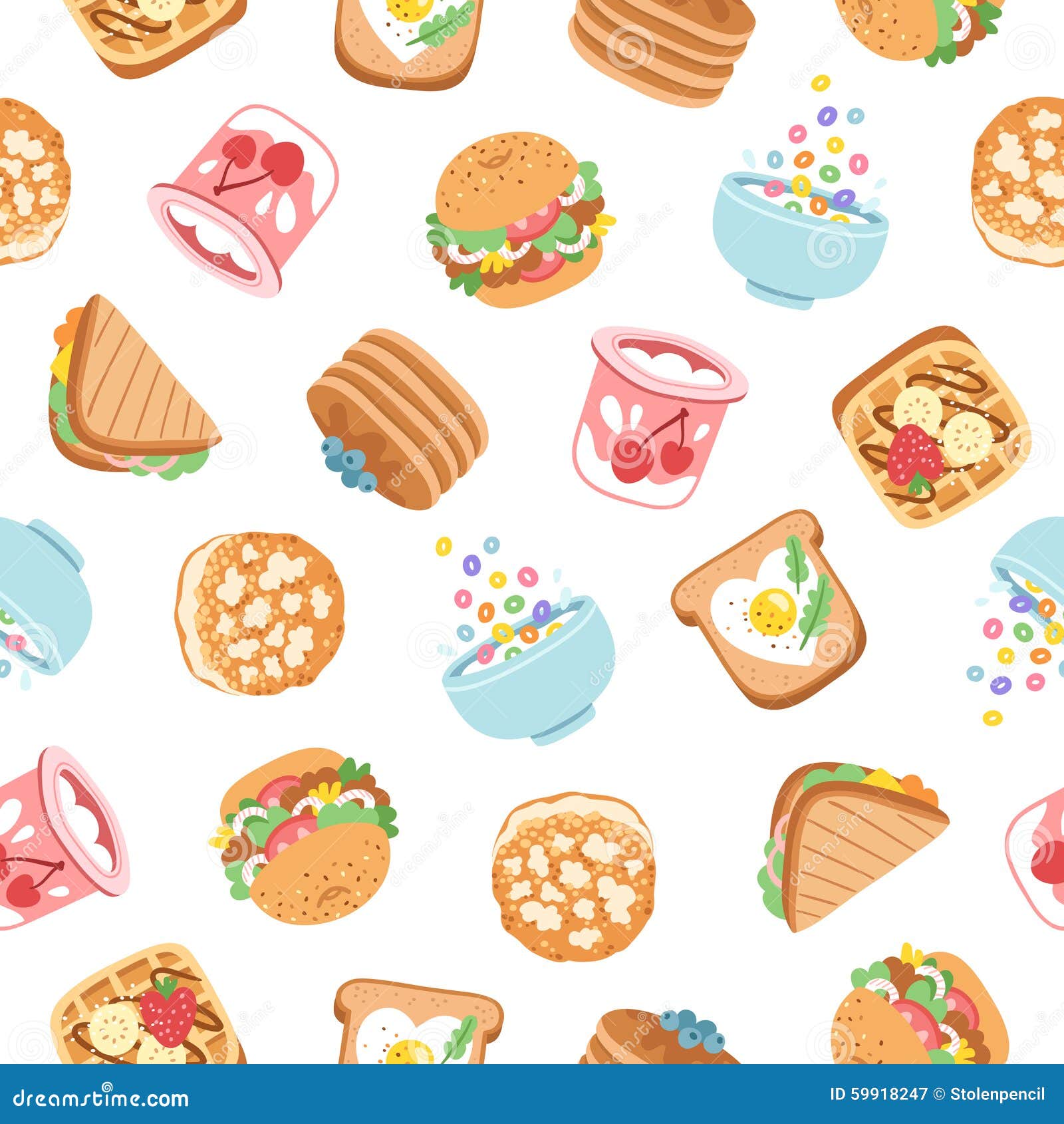 Breakfast seamless pattern stock vector. Illustration of berries - 59918247