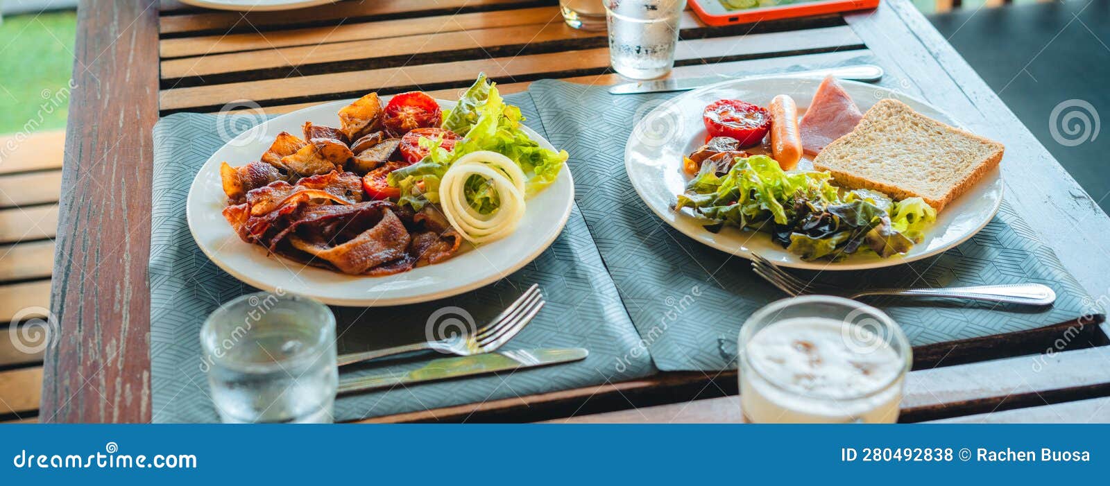 Breakfast Served at the Restaurant Stock Photo - Image of bacon, copy ...