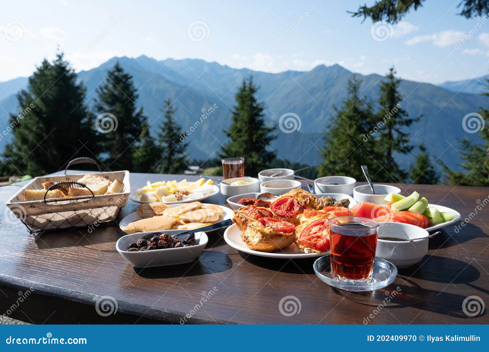 Breakfast Served on a Table at Mountain Highlands Stock Photo - Image ...