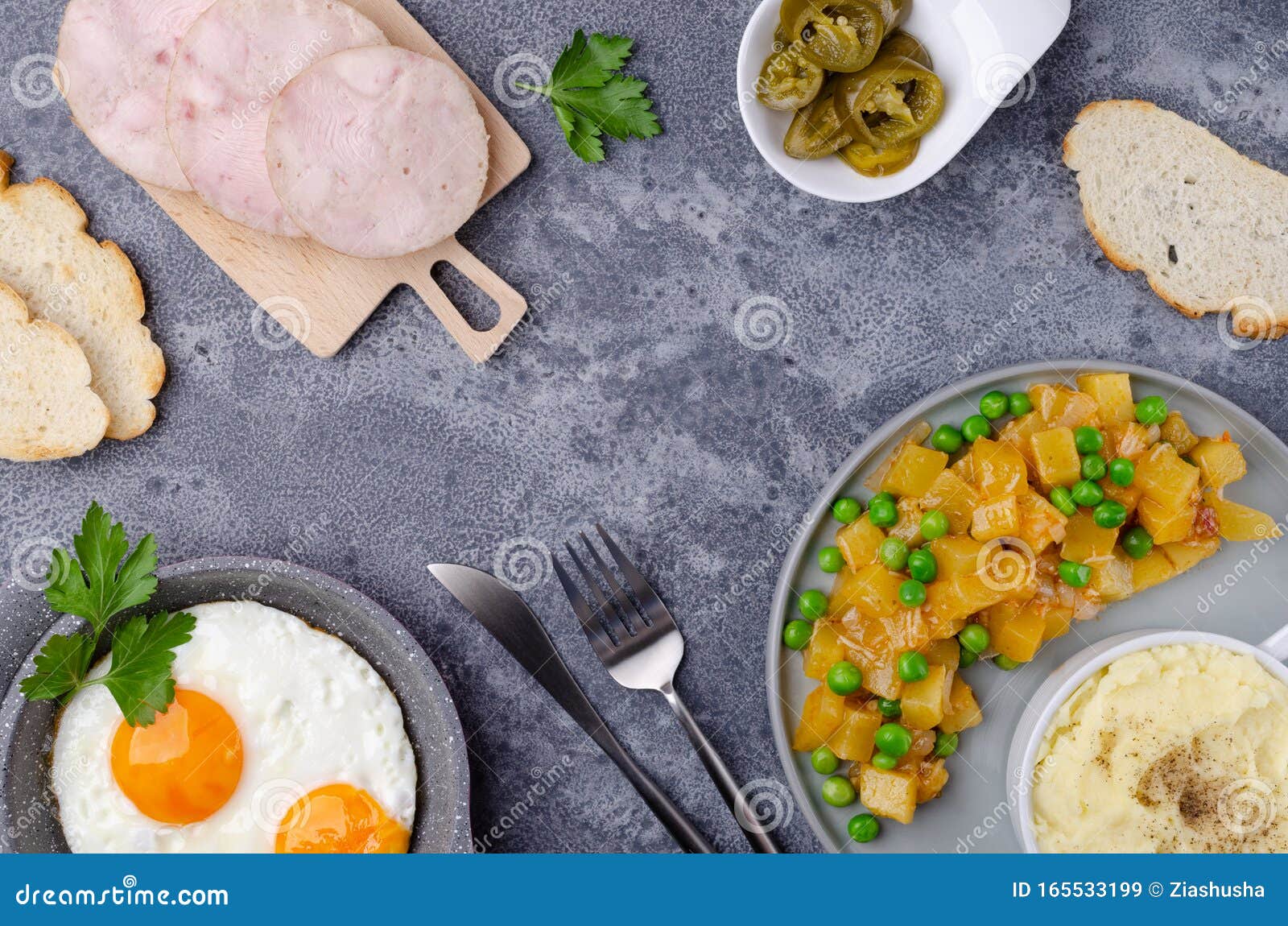 Breakfast serving concept stock image. Image of garlic - 165533199